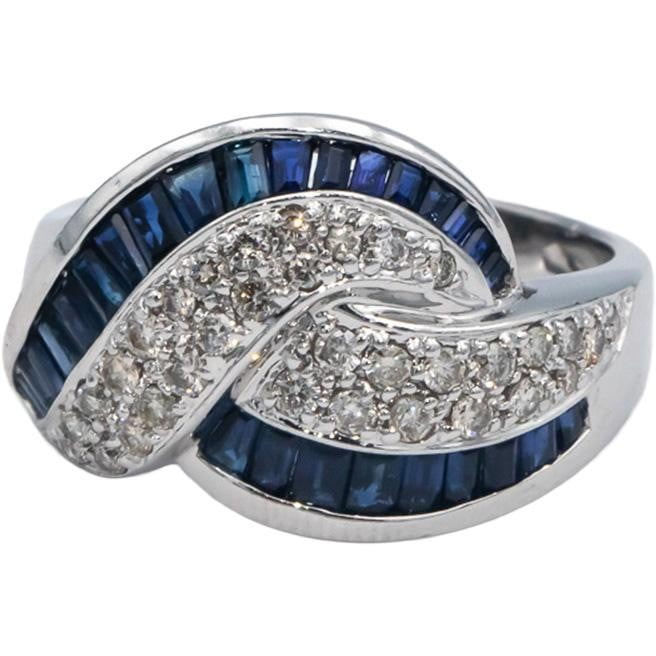 Swirl Bypass Diamond Ring, Cluster Diamond Engagement Ring, Sapphire ...