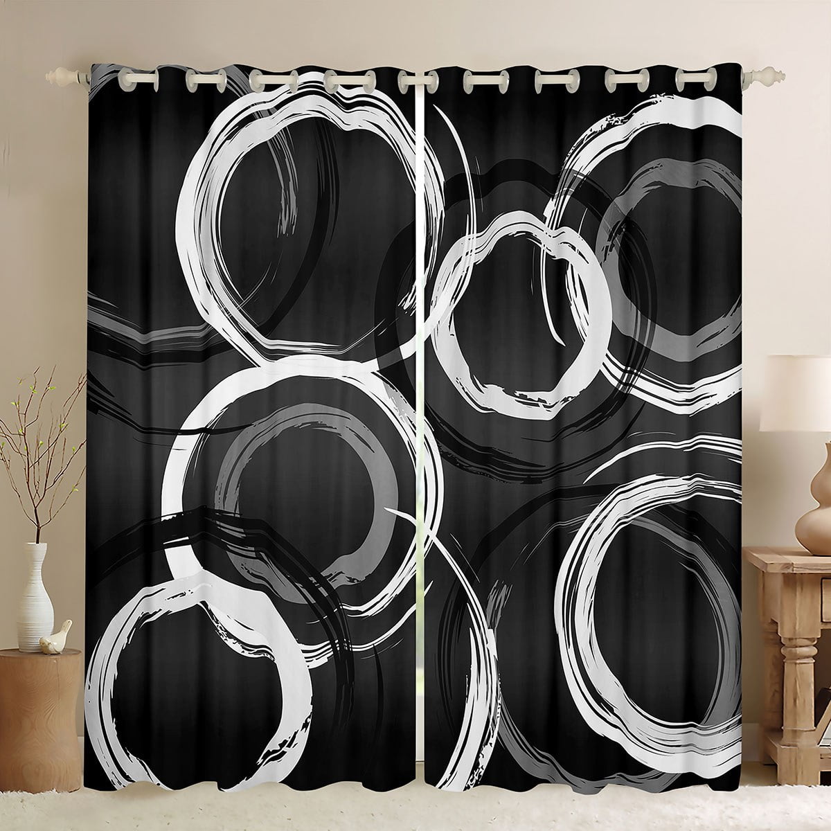 Swirl Circle Curtains for Boys Girls,Retro Black Grey White Blackout ...