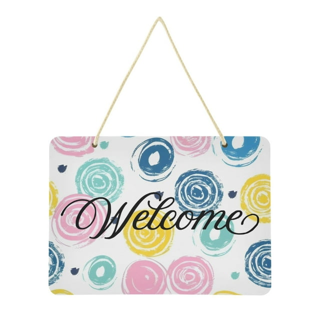 Swirl Circle Welcome Sign Front Door PVC 14x10 inch Hanger Hello Sign ...