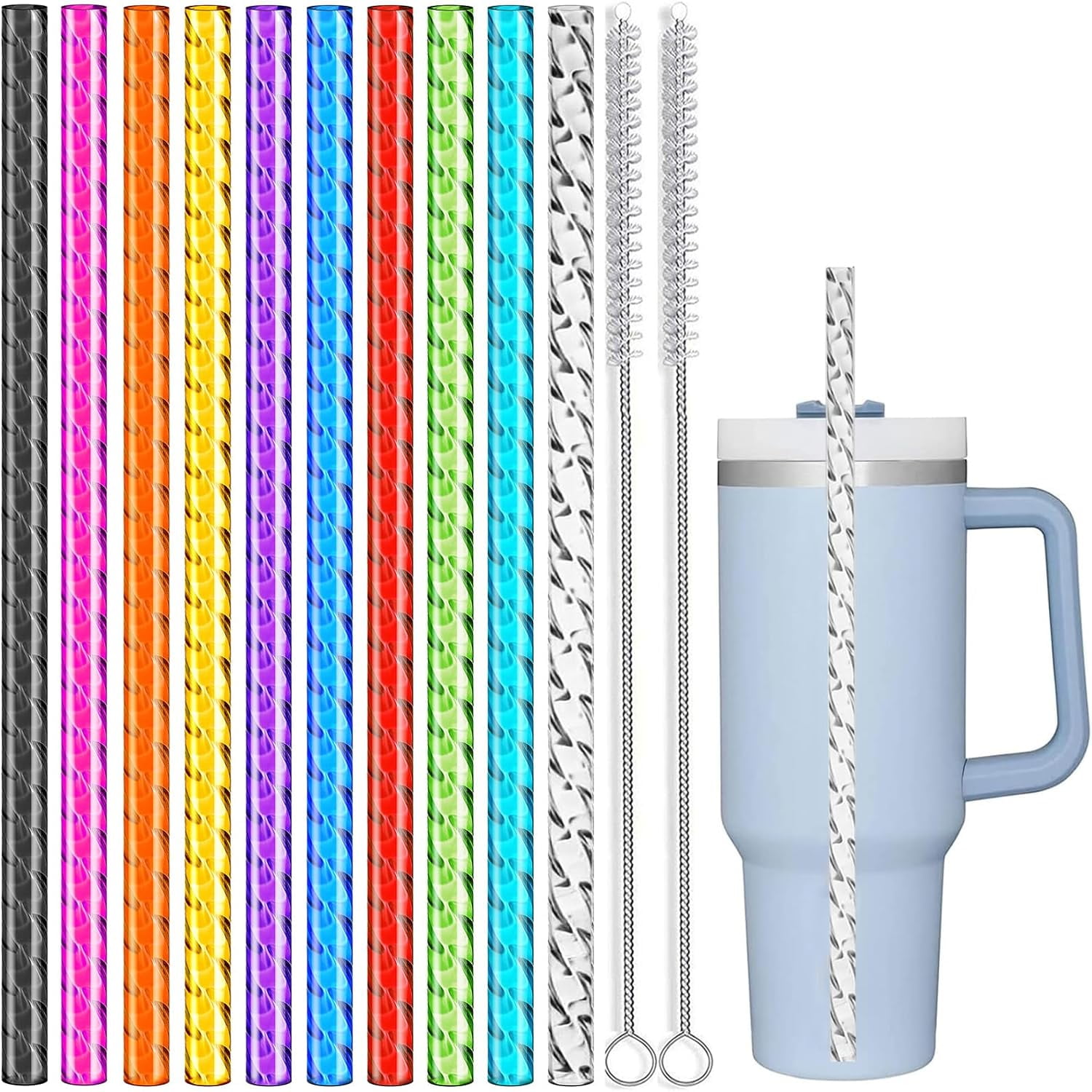 Swirl Color Replacement Straws for Stanley 40 oz 30 oz Cup Tumbler, 10 ...