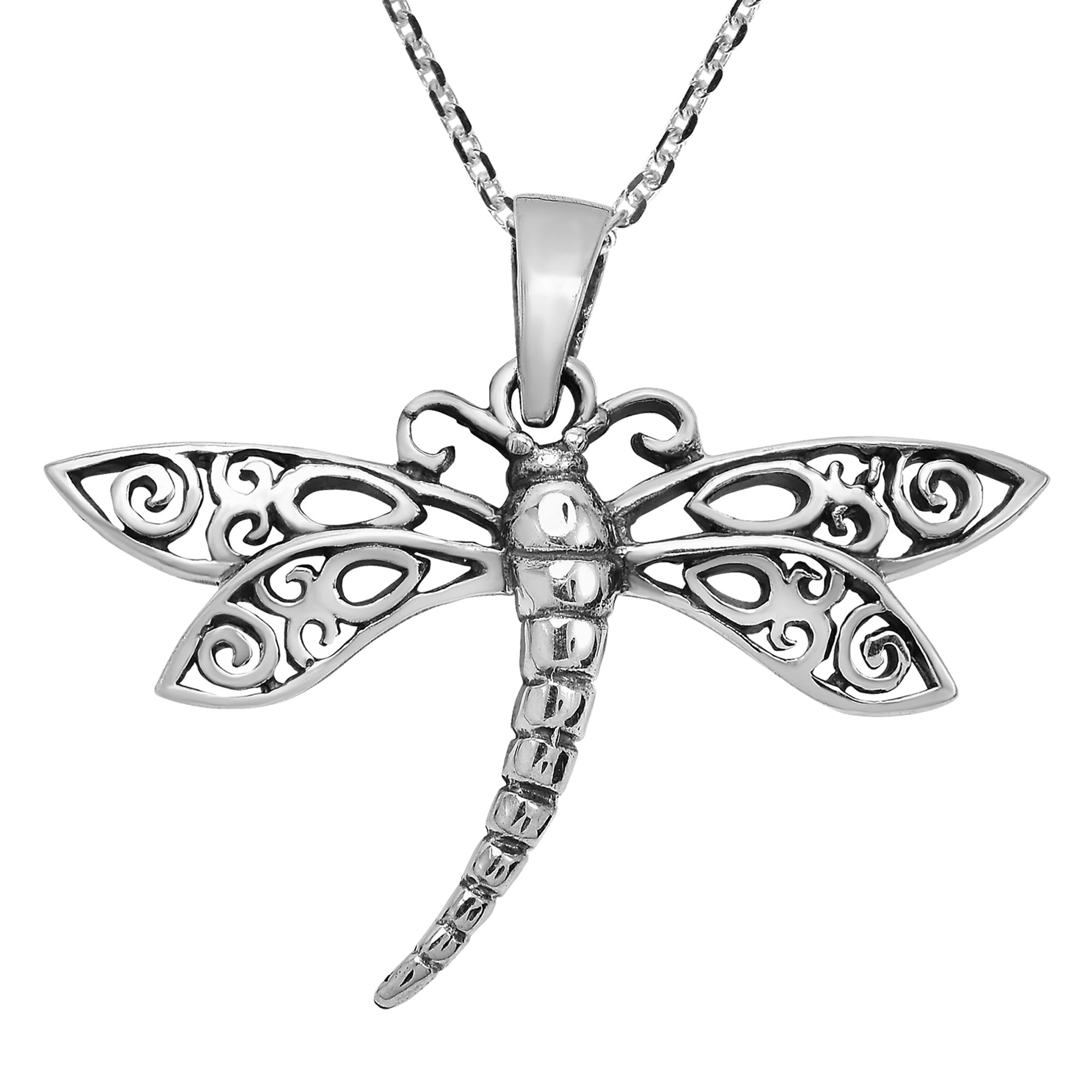 Swirl Filigree Wings Dragonfly Sterling Silver Necklace - Walmart.com