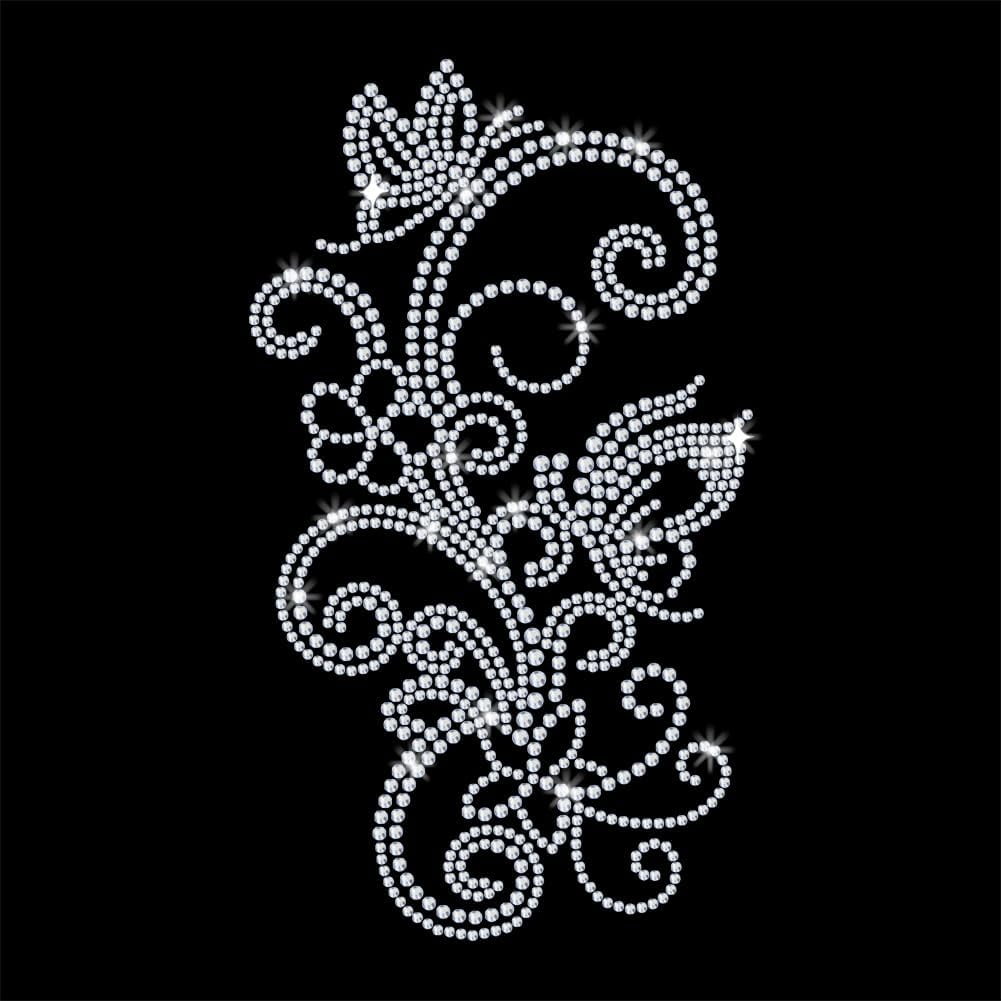 Swirl Flower Iron on Rhinestones Transfer 11.7x8.3 Inch Butterfly Heat ...
