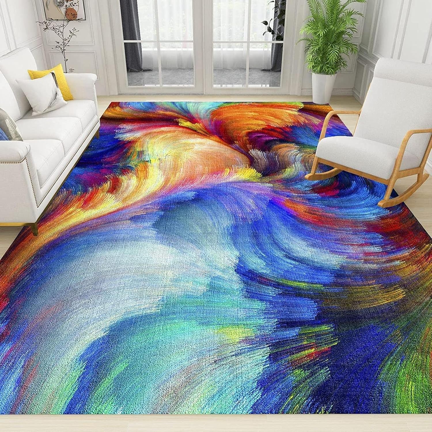 Swirl Gradient Graffiti Area Carpet, Watercolor Retro Light Luxury ...