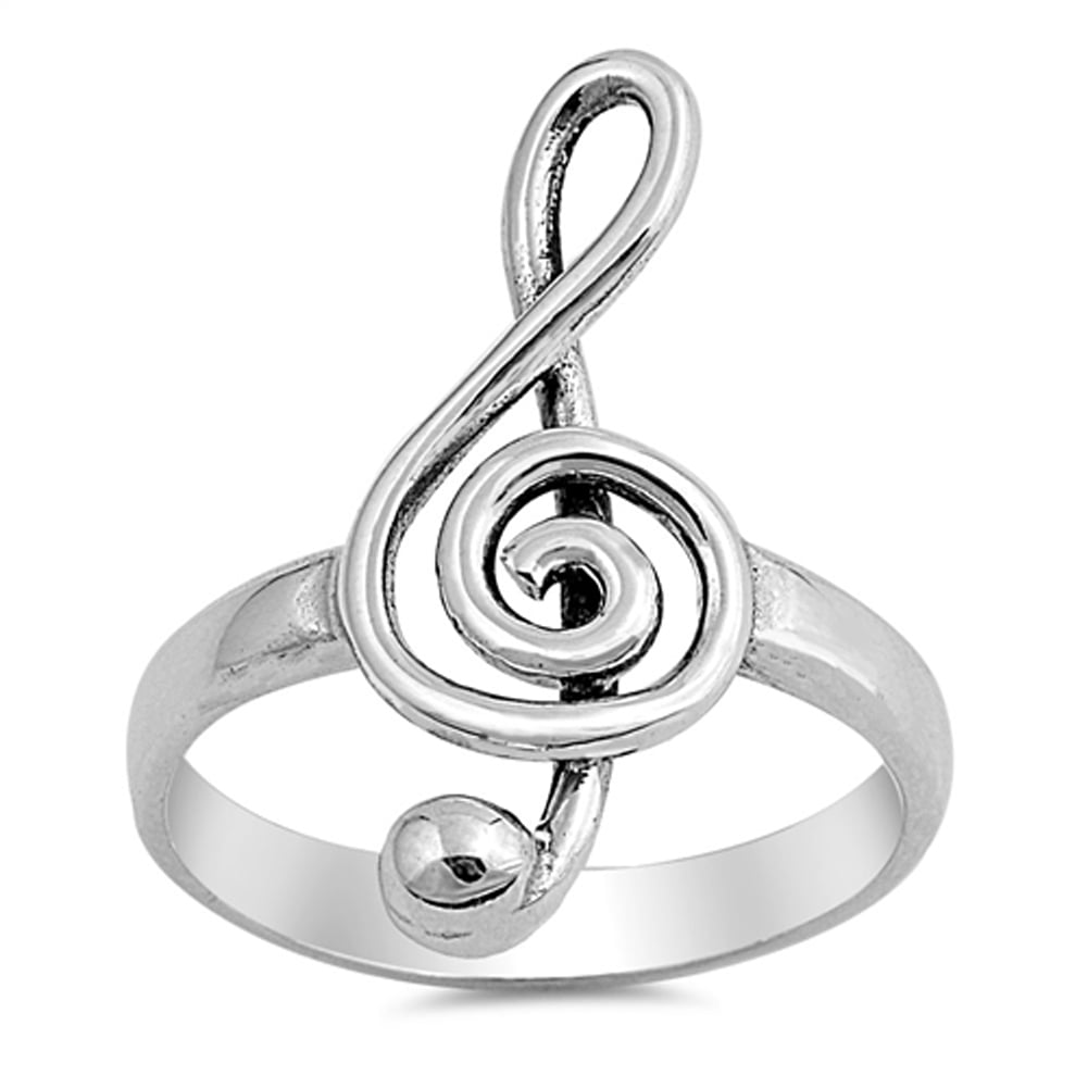 Swirl Music Note Ring .925 Sterling Silver Treble Clef Band Jewelry ...