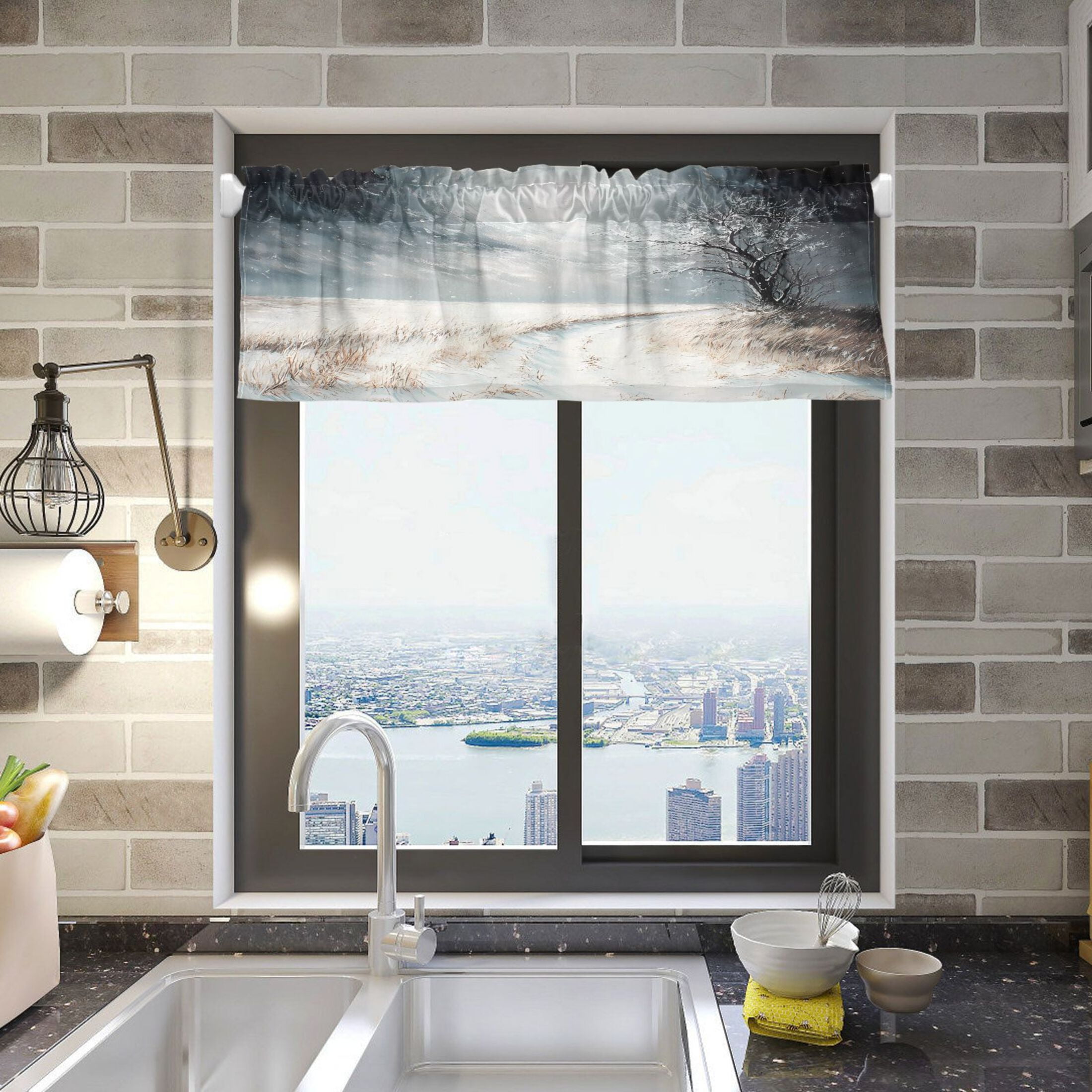 Swirl Of Snow in Sky Valance Curtains Rod Pocket for Kitchen Living ...