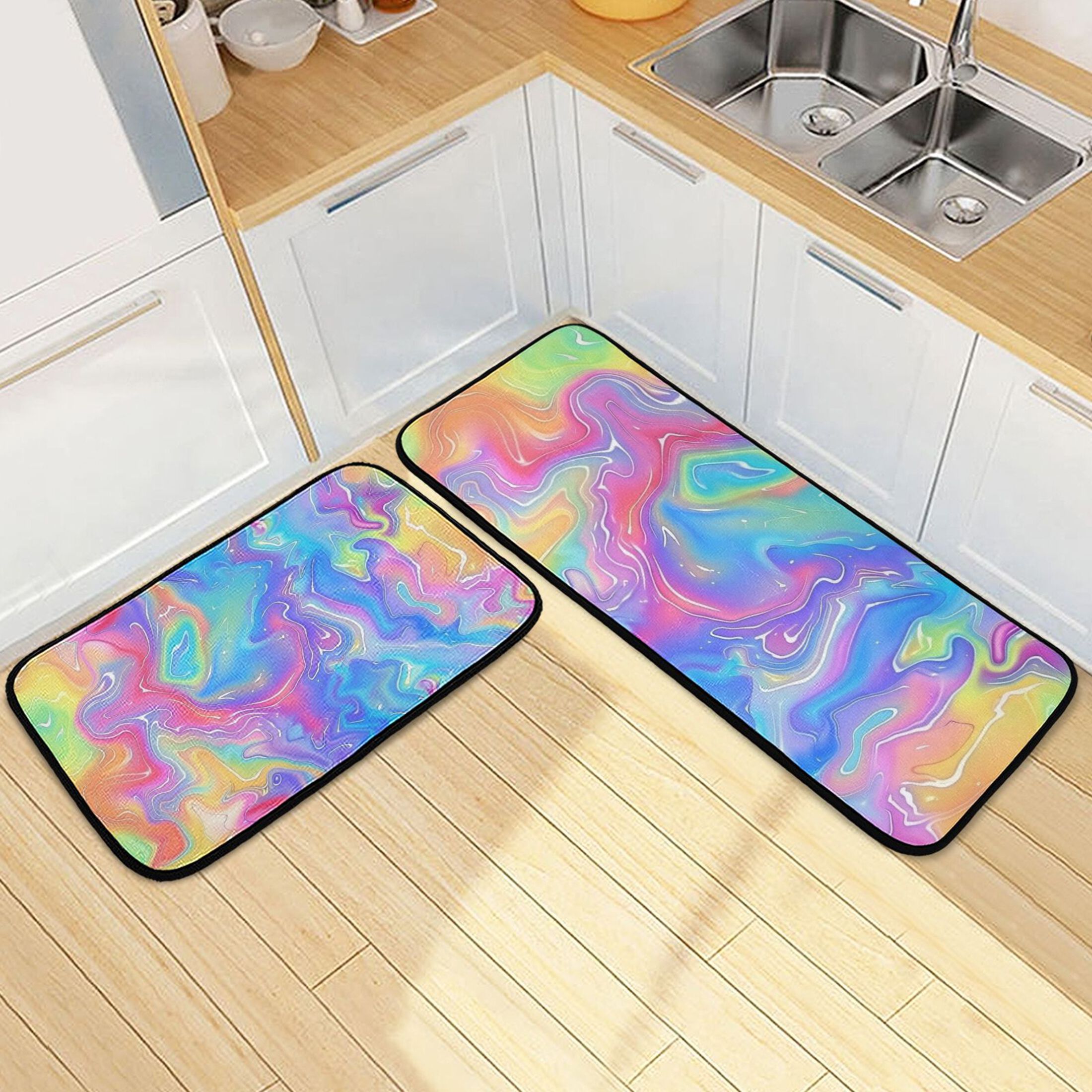 Swirl Texture Kitchen Rugs Set of 2 Non Slip Floor Foam Mat Cushioned ...
