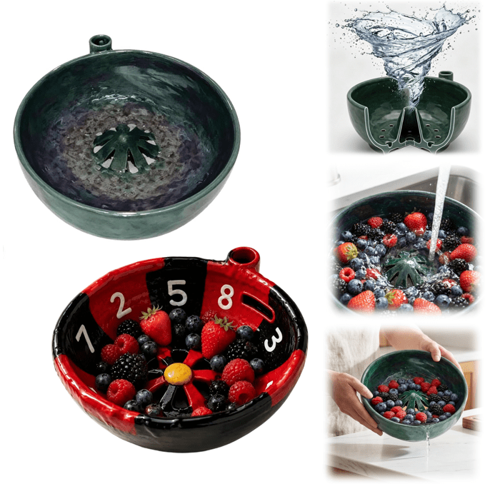 Swirling Berry Bowl, Self Spinning Berry Washing Bowl, smooth glaze ...