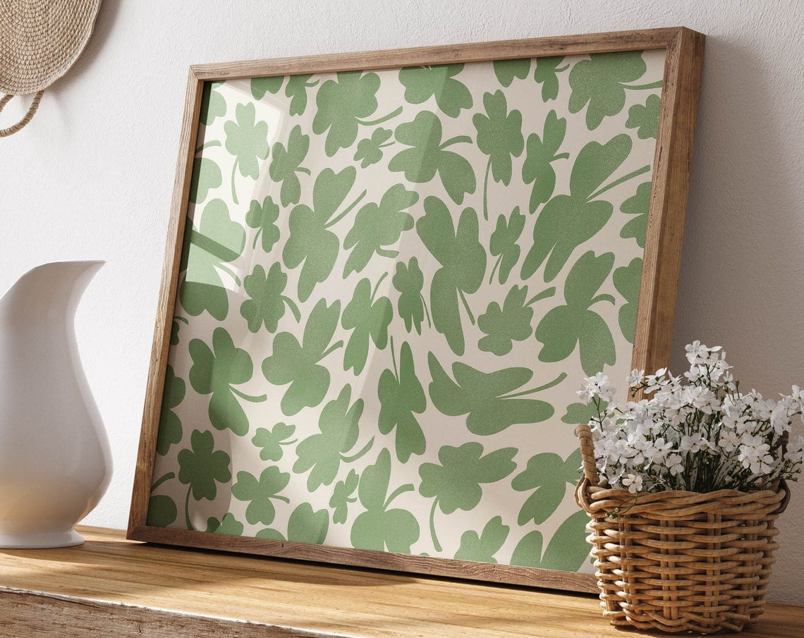 Swirling Clovers Large Art Print Farmhouse Decor, Green Wall Art St ...