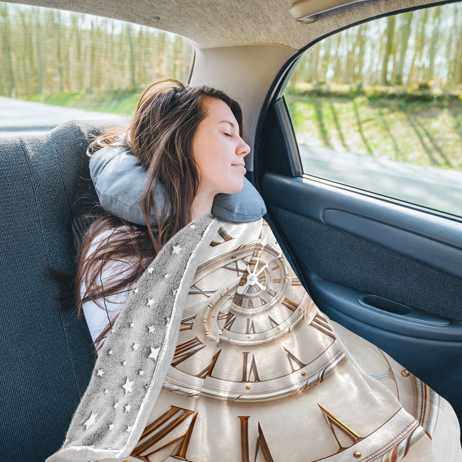 Swirling Numbers Clock Travel Blanket Pillow Compact Foldable Airplane ...