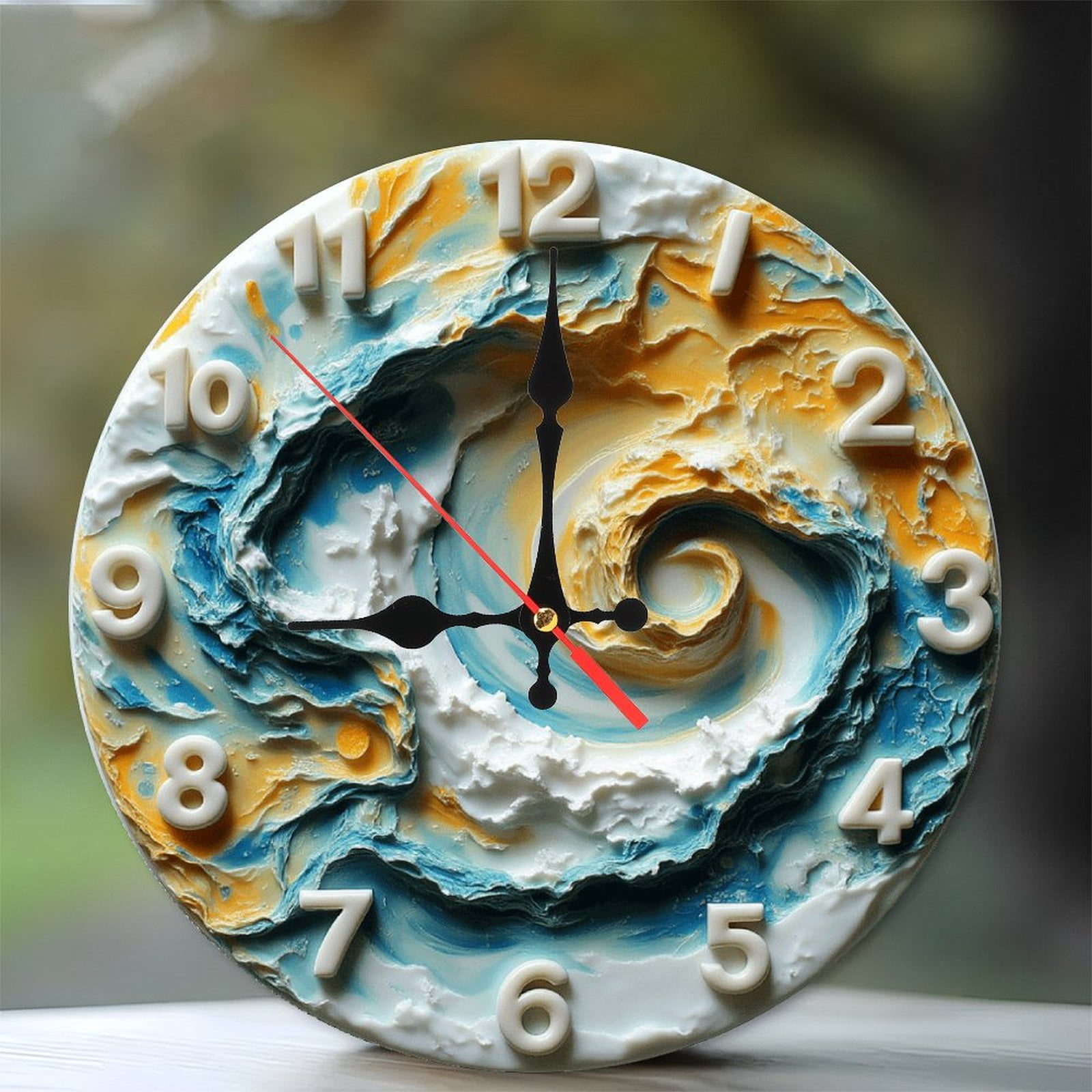 Swirling Ocean Wave Art Wall Clock Decor 10-Inch Silent Wooden Wall ...