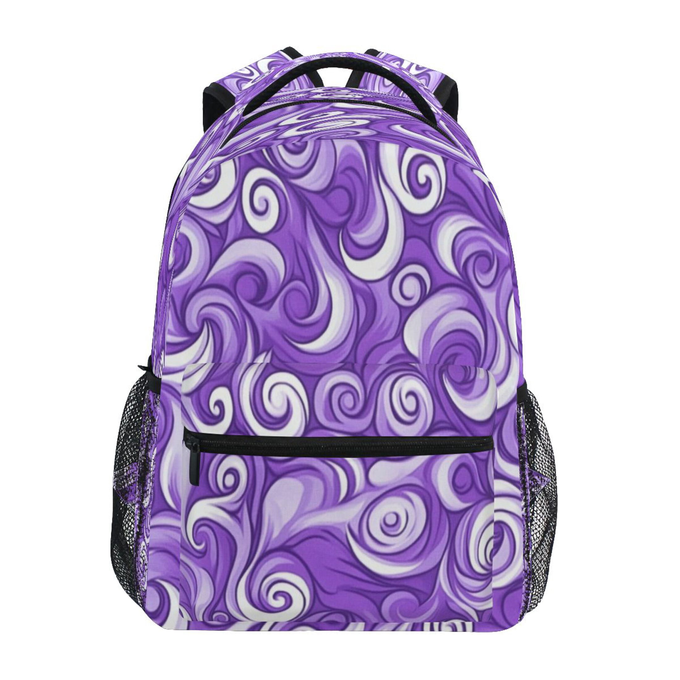 Swirling Purple Waves Stylish Large Backpack 15L Self-Standing Durable ...