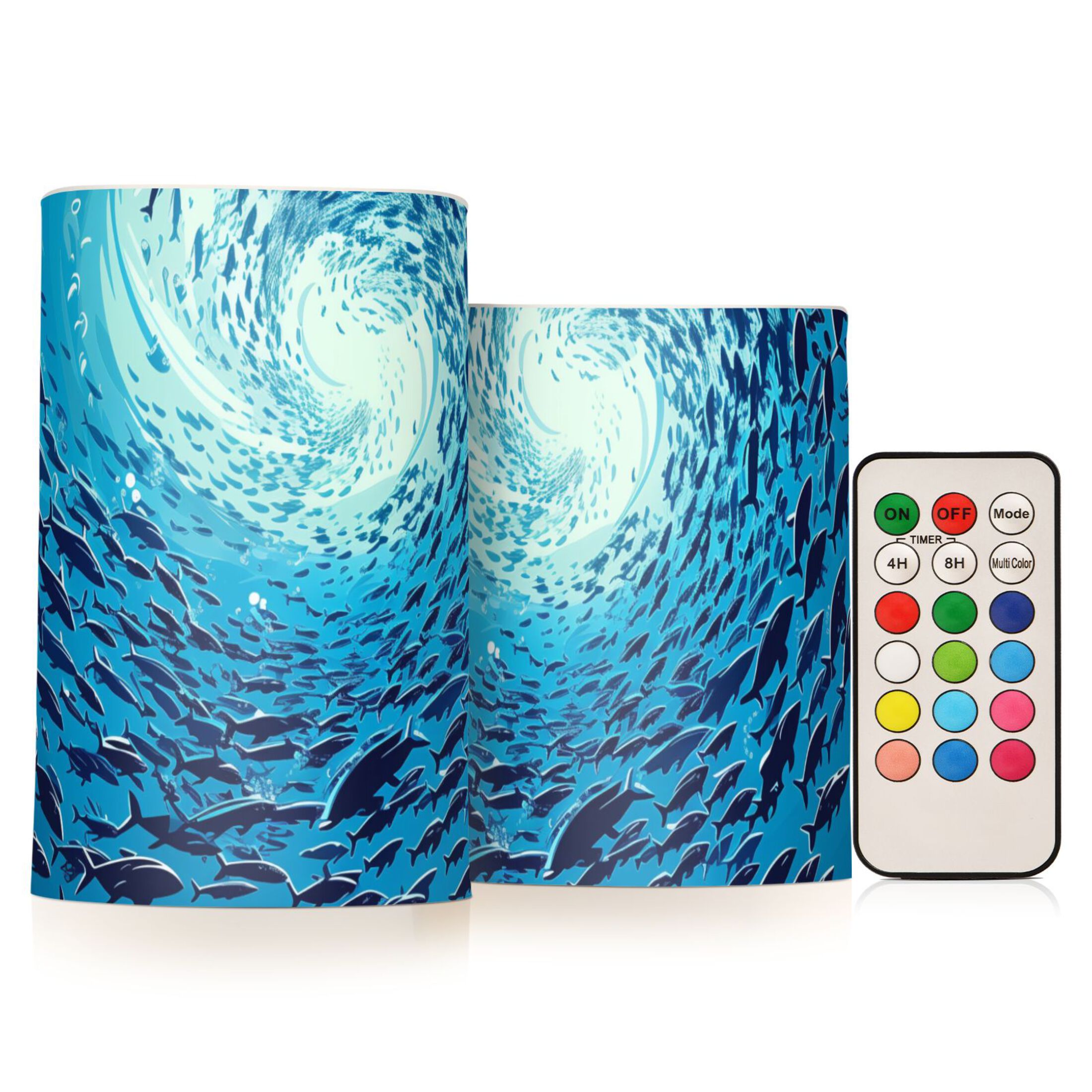 Swirling School Of Fish Flameless Candles with Remote Timer LED Battery ...
