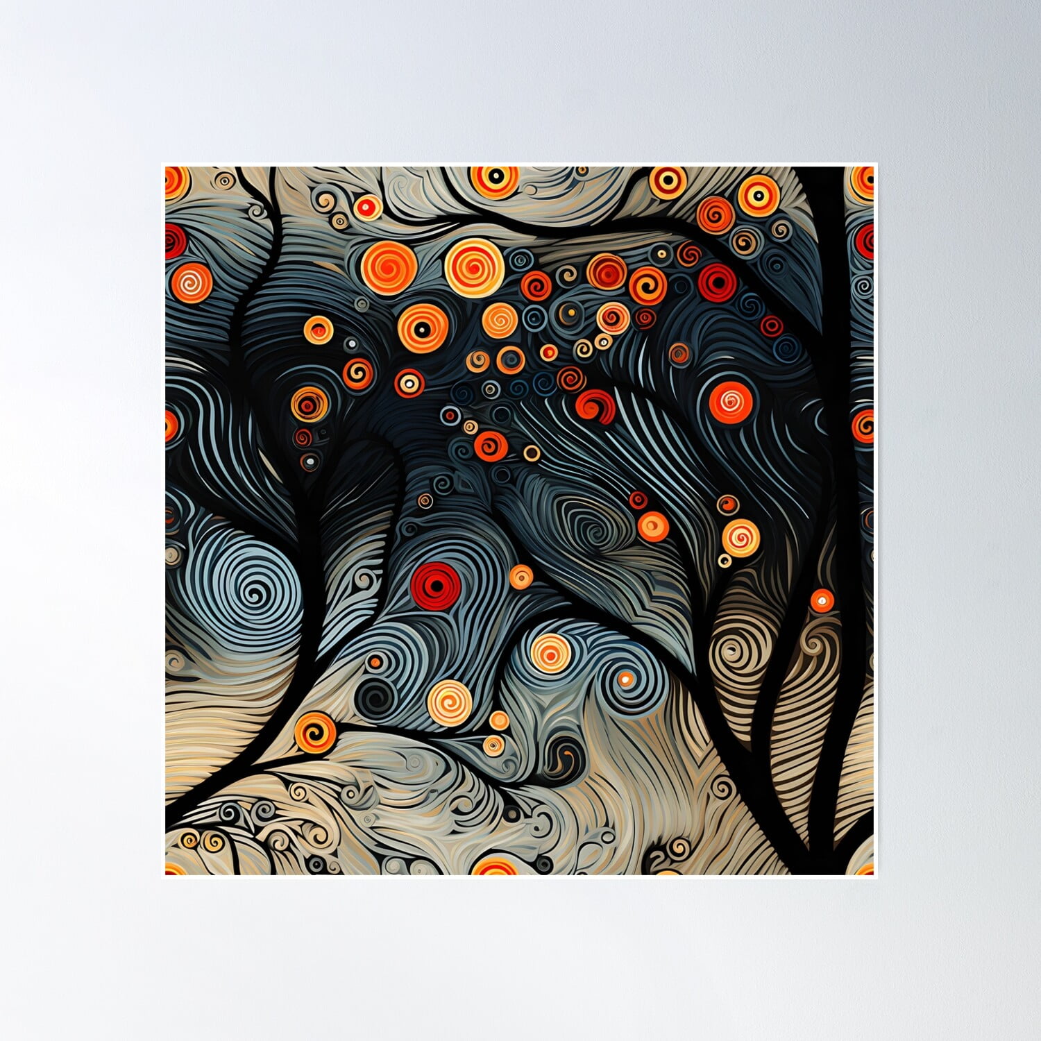 Swirling Trees And Circles Poster Wall Art, Modern Wall Decor, 24x24 ...