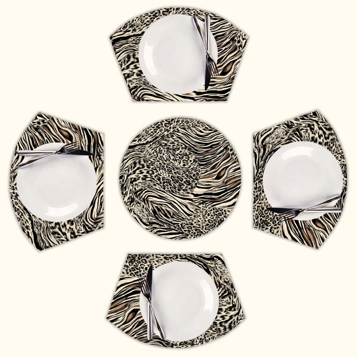Swirling zebra leopard animal print Round Table Placemats Set Of 5 ...