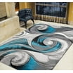 Spiral/Swirls Modern Contemporary Hand Carved Area Rug-Silver/Turquoise ...