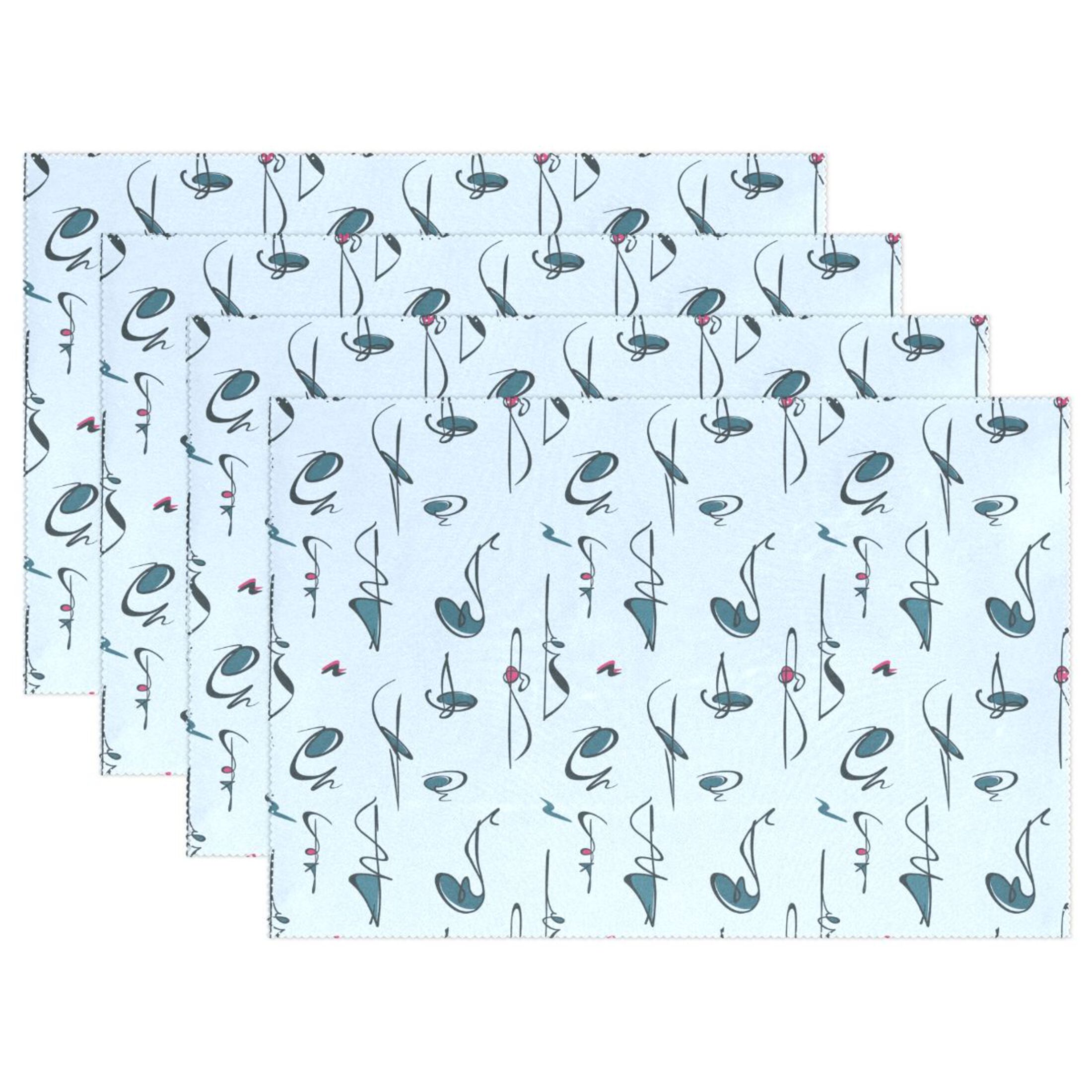 Swirls Elegant Pattern 4 PCs Placemats Set Linen Non-Slip Table Mat ...