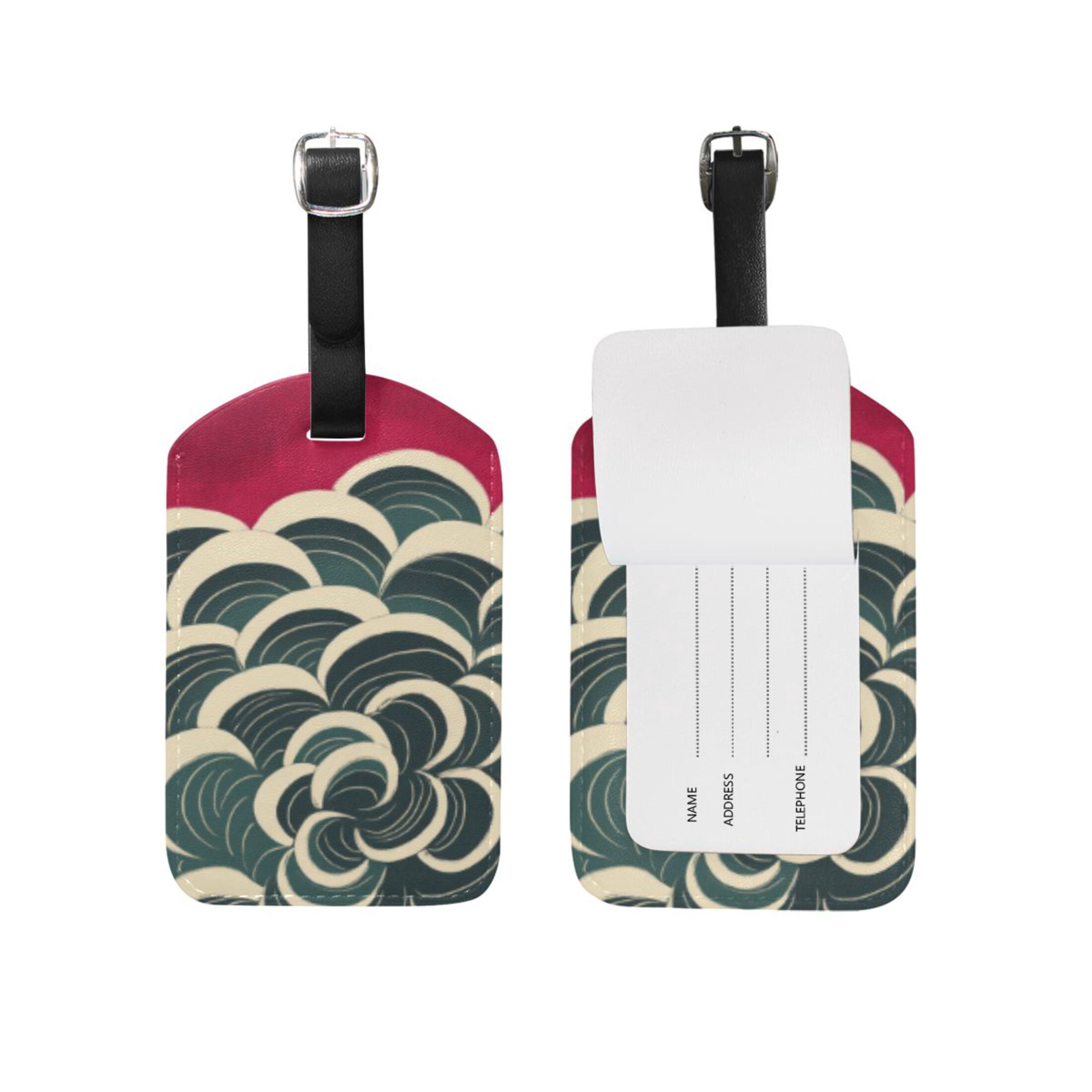 Swirls Japanese Woodblock Print Style Luggage Tags PU Leather Name ID ...