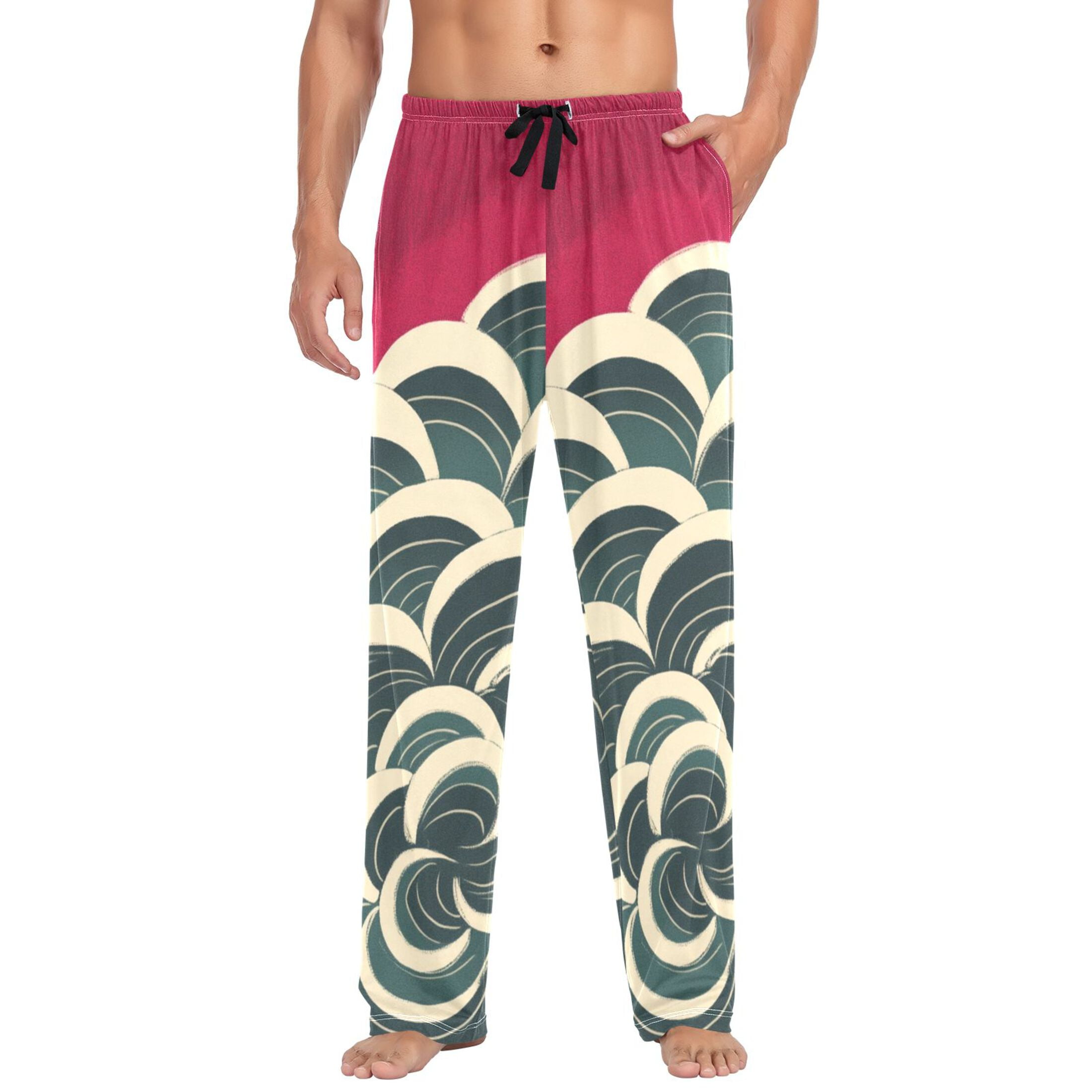 Swirls Japanese Woodblock Print Style Mens Cotton Pajama Pant Sleep and ...