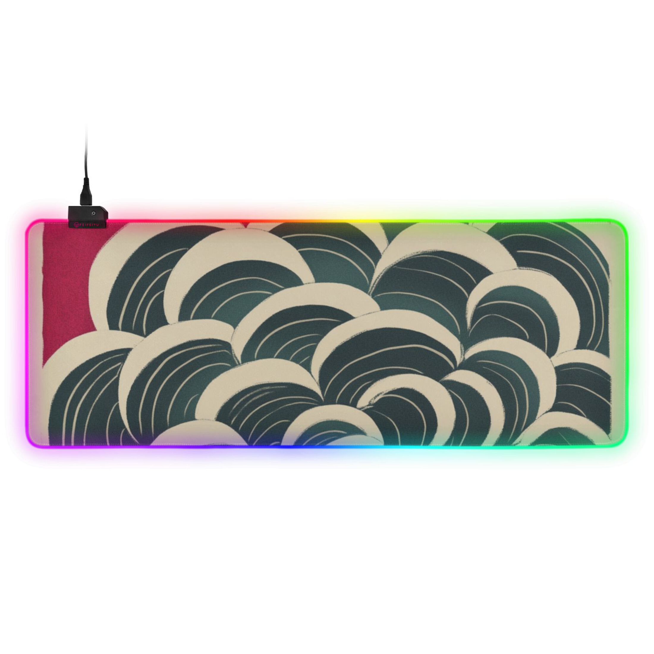 Swirls Japanese Woodblock Print Style RGB Gaming Mouse Pad Large ...