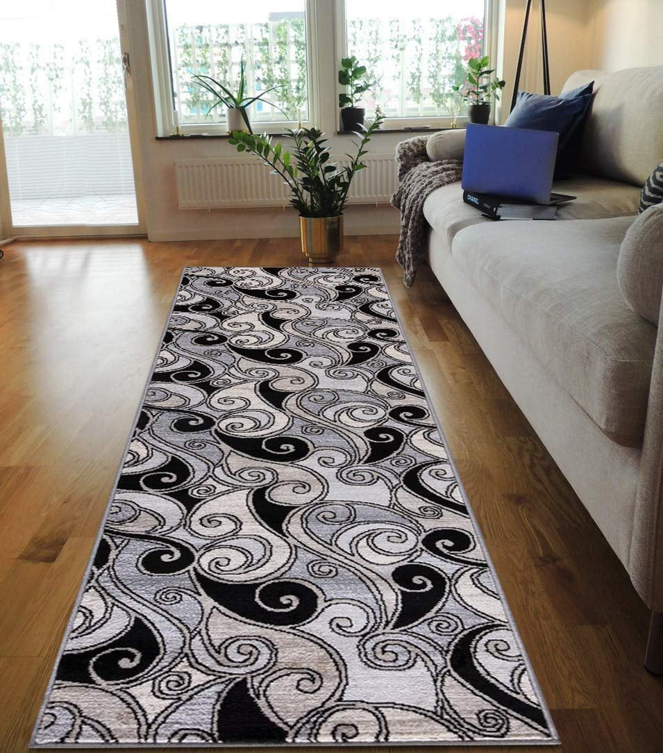 Swirls Rugs/Luxury Livingroom Modern Soft/Smooth-Silver/Gray/Black and ...