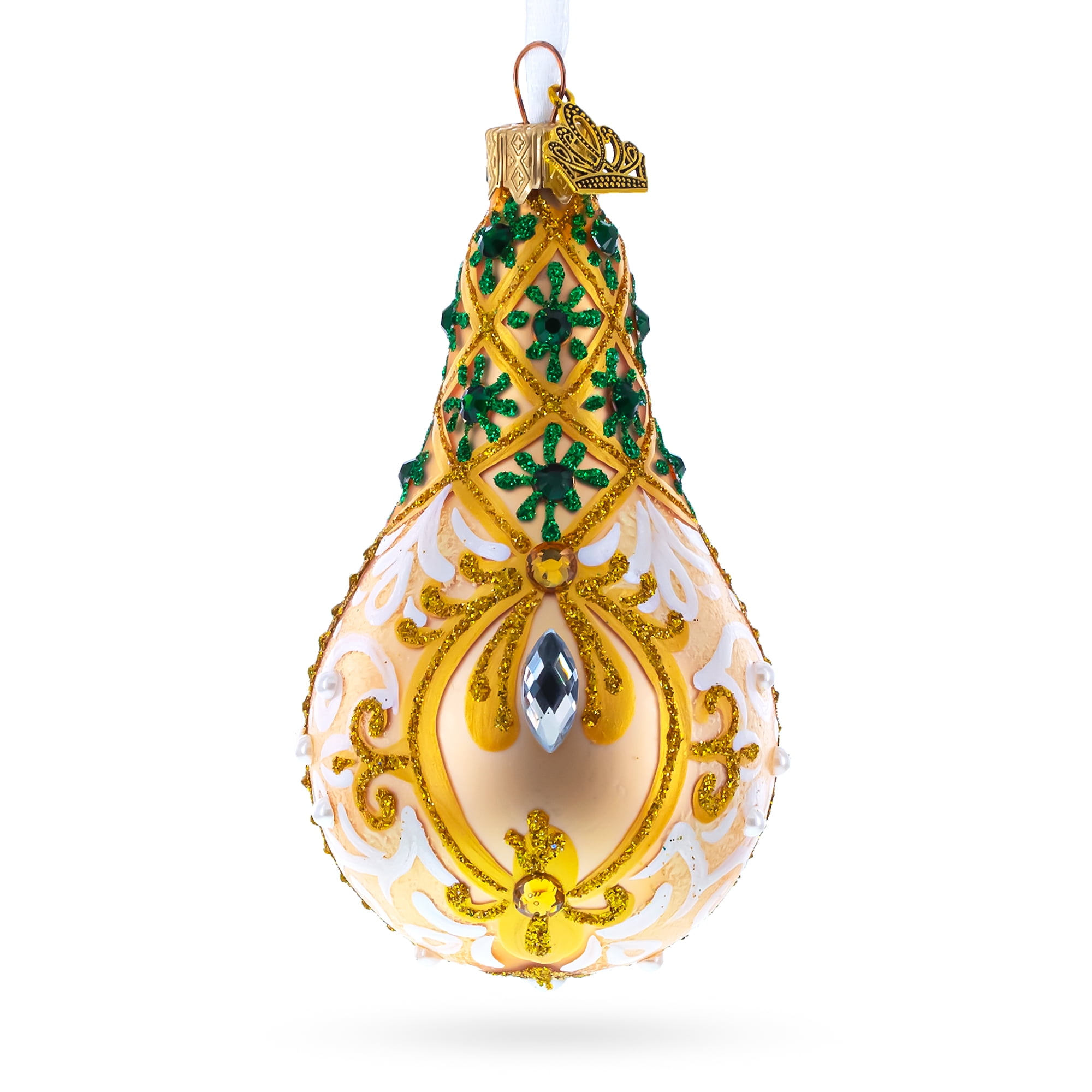 Swirls on Champagne Bejeweled Pear Shape Glass Ornament - Walmart.com