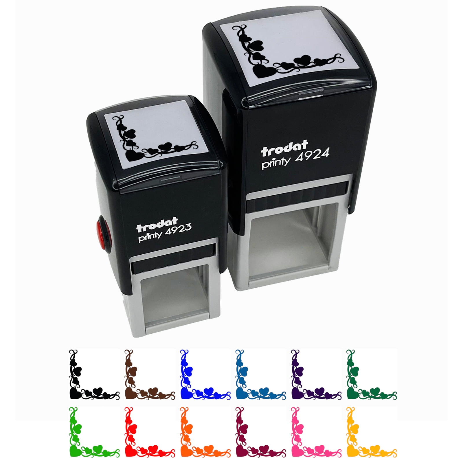 Swirly Heart Corner Border Self-Inking Rubber Stamp Ink Stamper - Lime ...
