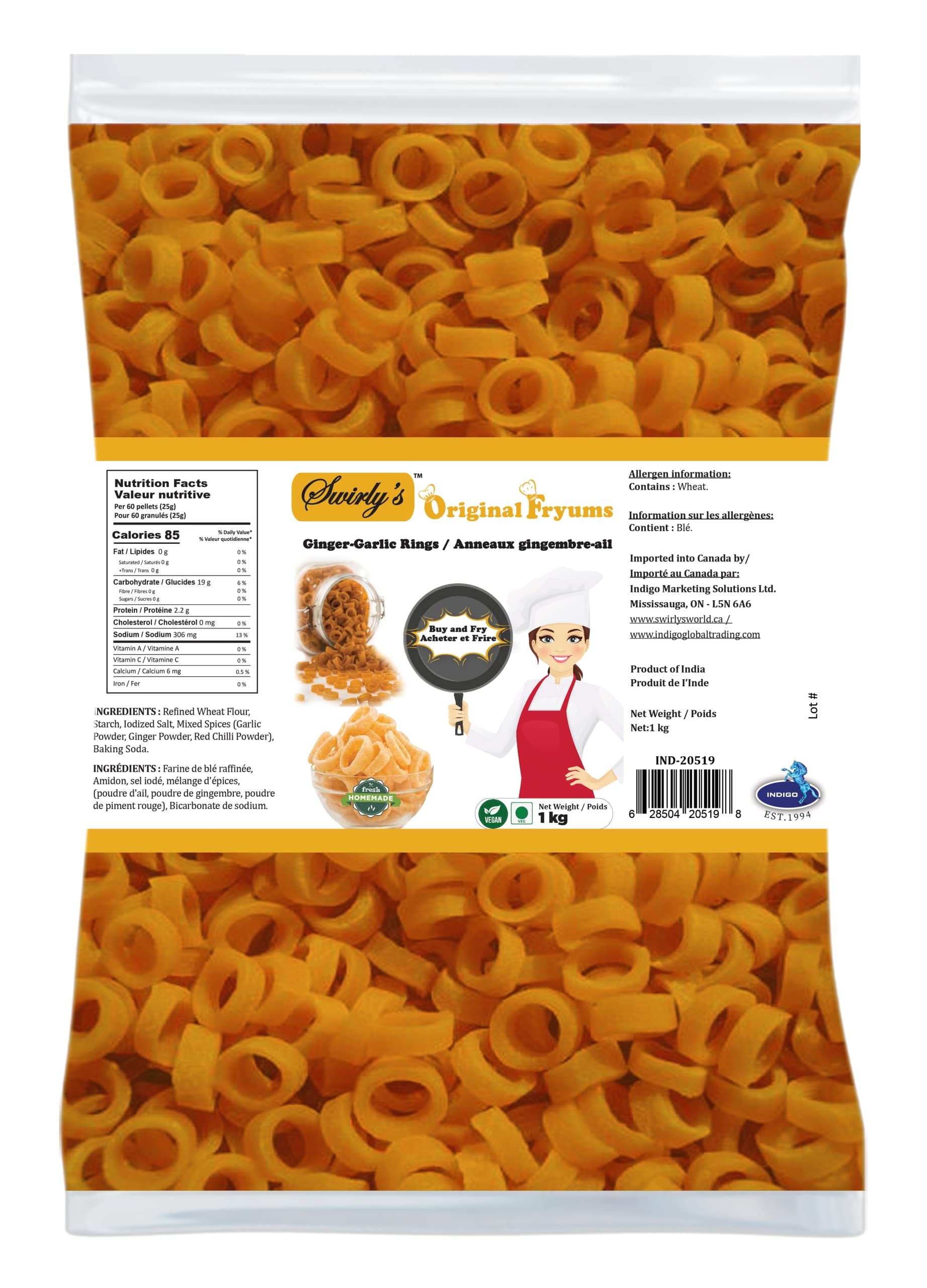 Swirly's Original Fryums - IRF13 Classic Ginger Garlic Rings Crunchies - Vegan - Ready to Fry ...
