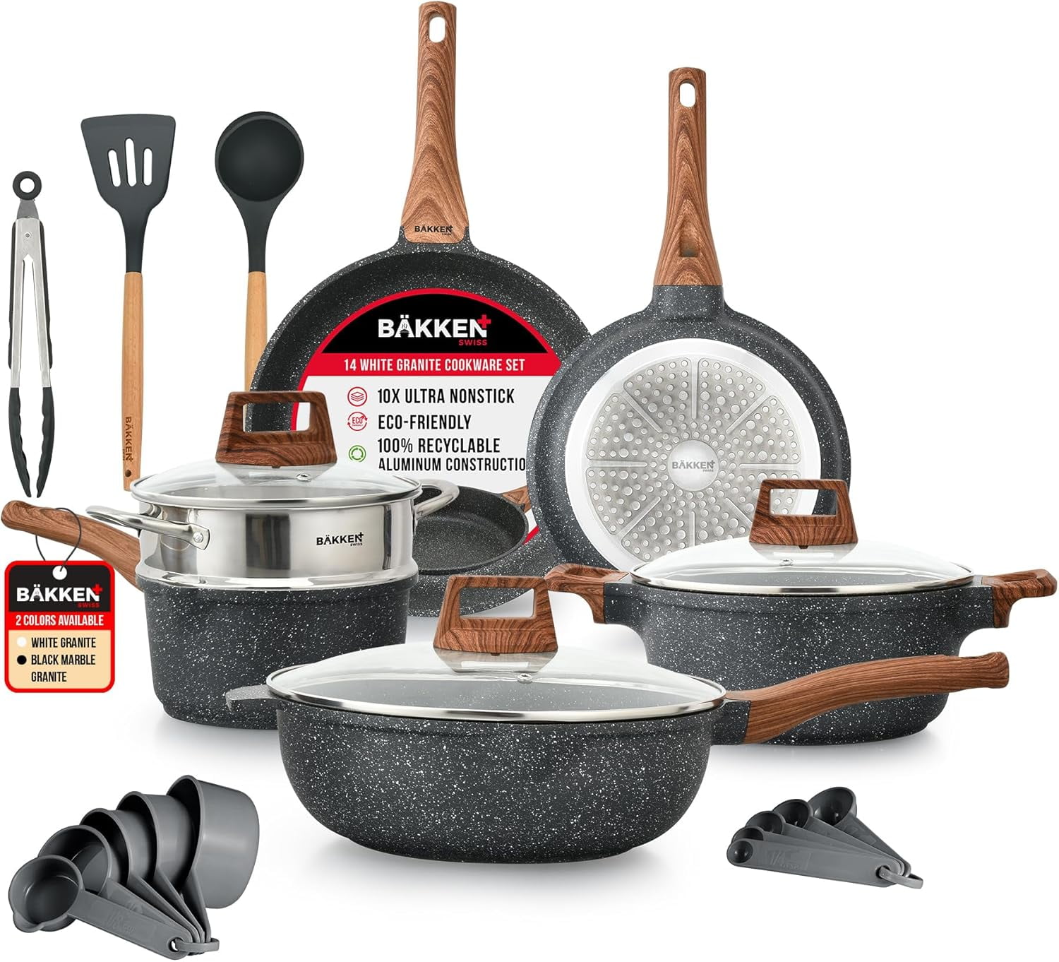 Swiss 14-Piece Kitchen Cookware Set – Granite Non-Stick – Eco-Friendly ...