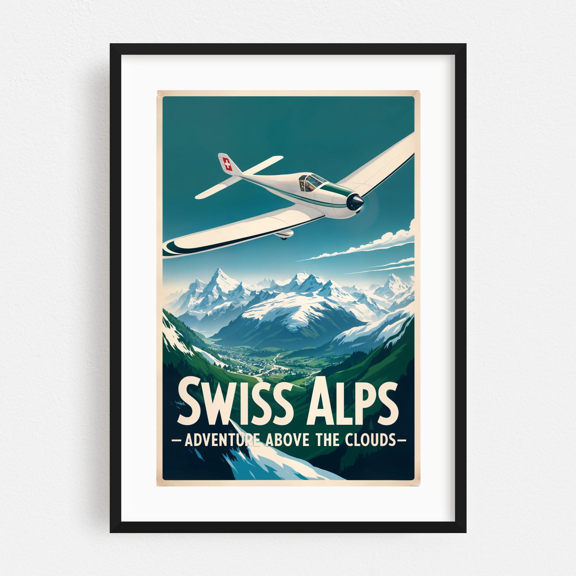 Swiss Alps Poster: Vintage Glider Adventure Art - Airolo Ticino ...