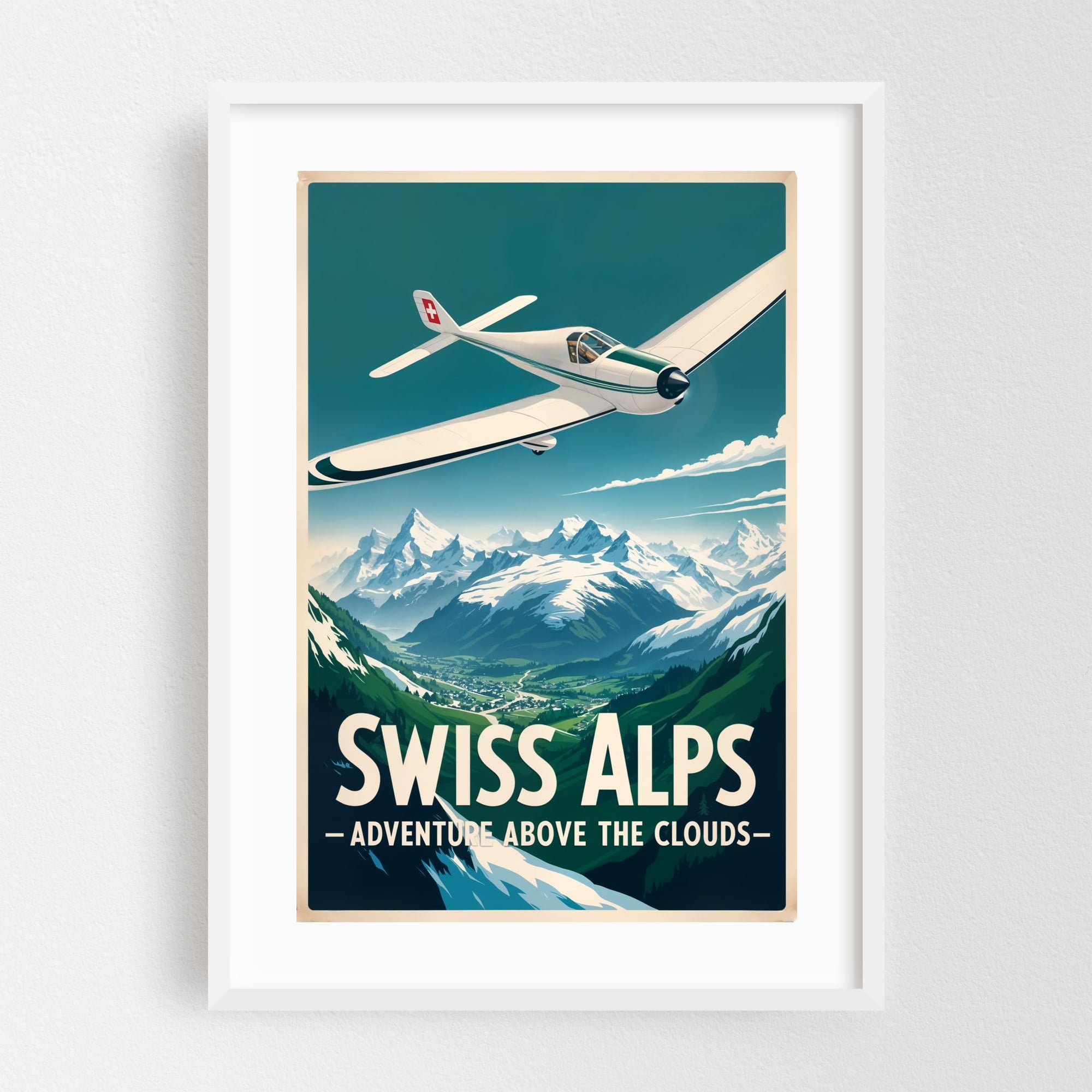 Swiss Alps Poster: Vintage Glider Adventure Art - Airolo Ticino ...