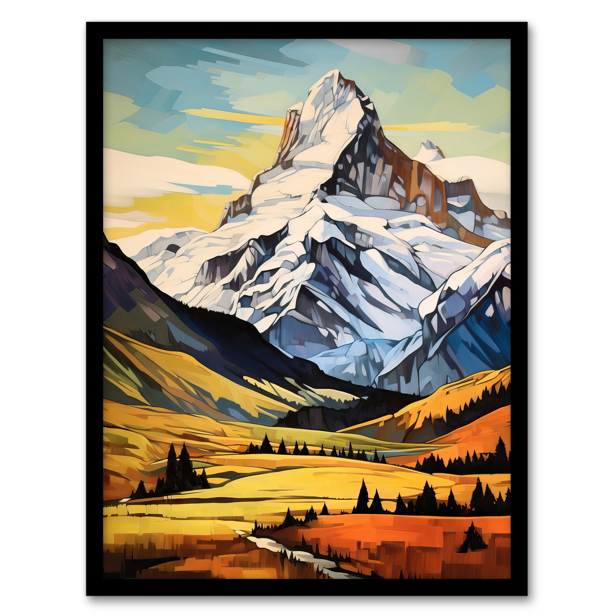 Swiss Alps Switzerland Oil Painting Snow Capped Peaks Over Idyllic ...