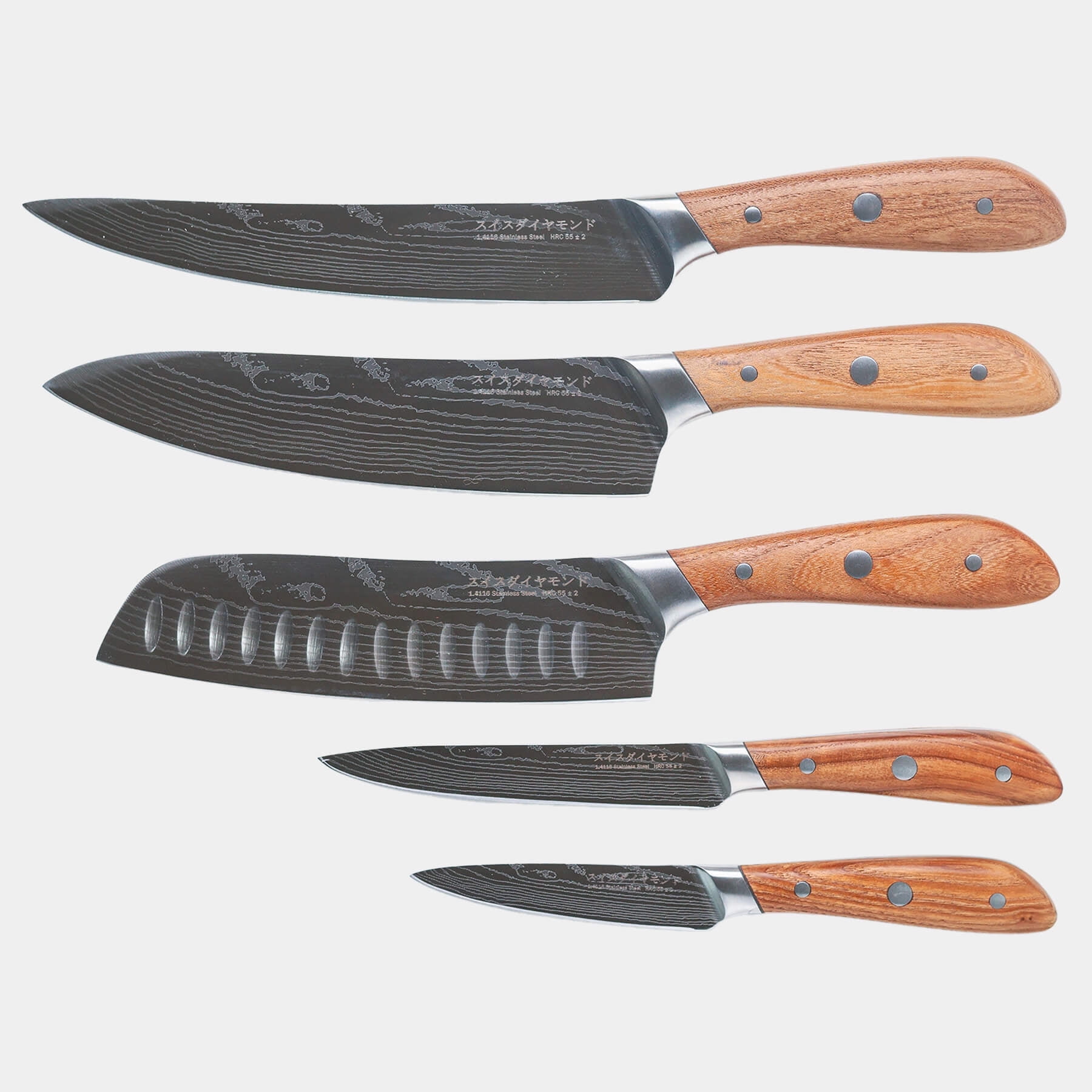 Swiss Diamond 5-Piece German Steel Knife Set with Damascus Blades and ...