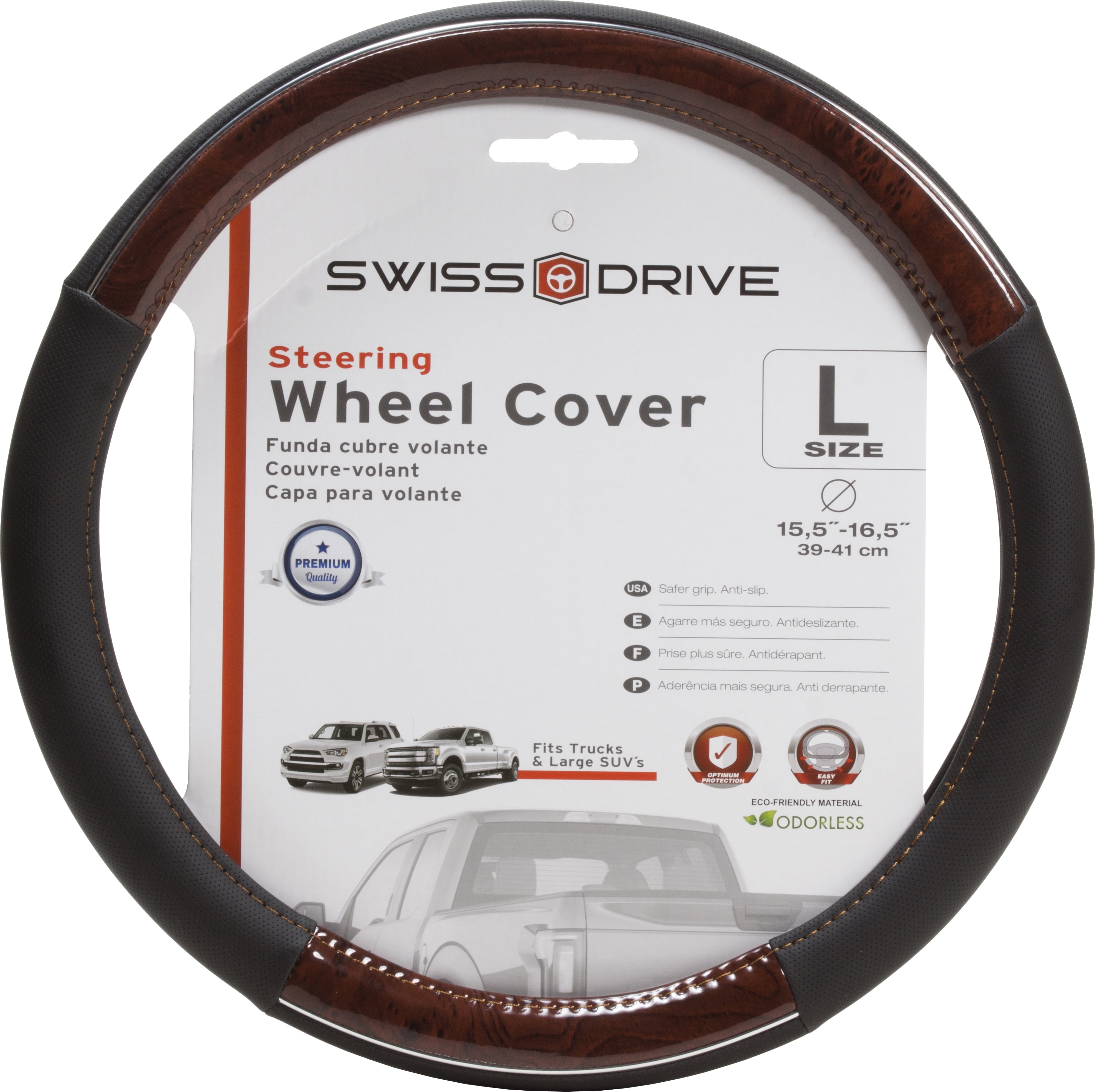 Swiss Drive Steering Wood Grain Wheel Cover Size L 15.5”-16.5” Black ...