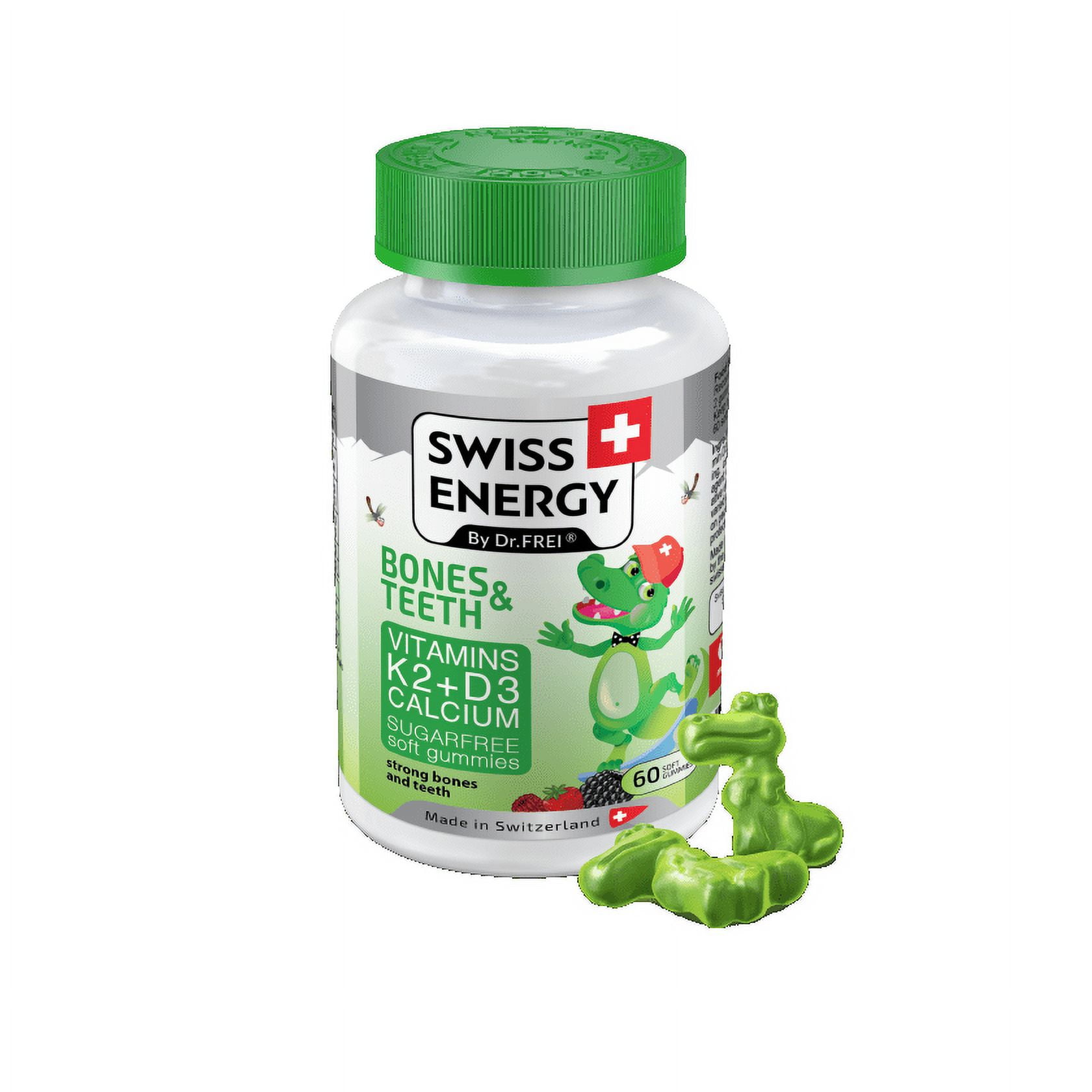Swiss Energy Bones and Teeth Vitamin K2 + Vitamin D3 + Calcium 60 Soft ...