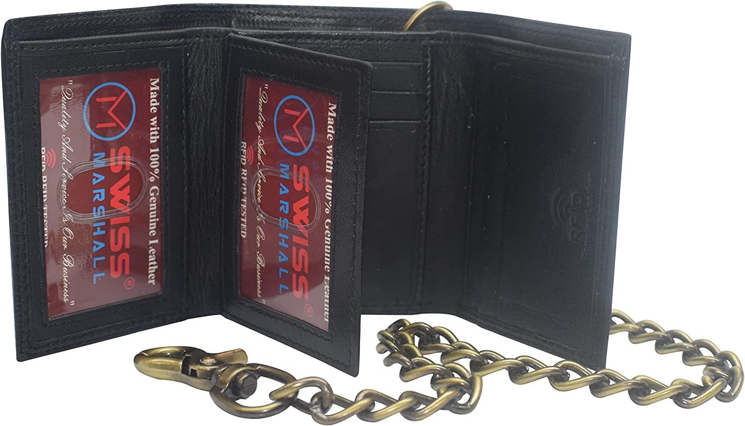 Swiss Marshall Men's RFID Blocking Premium Leather Chain Trifold Wallet ...