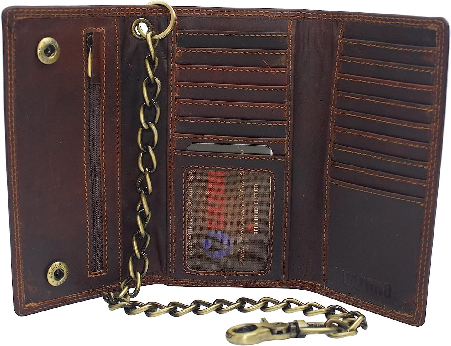Swiss Marshall Men's RFID Signal Blocking Biker's Vintage Brown Leather ...