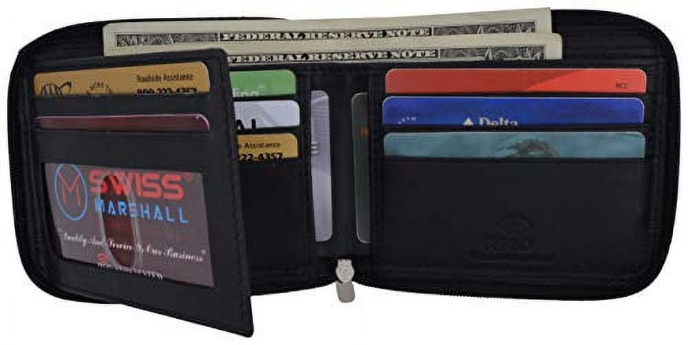 Swiss Marshall Men's RFID Blocking Leather Zip-Around Bifold Wallet ...