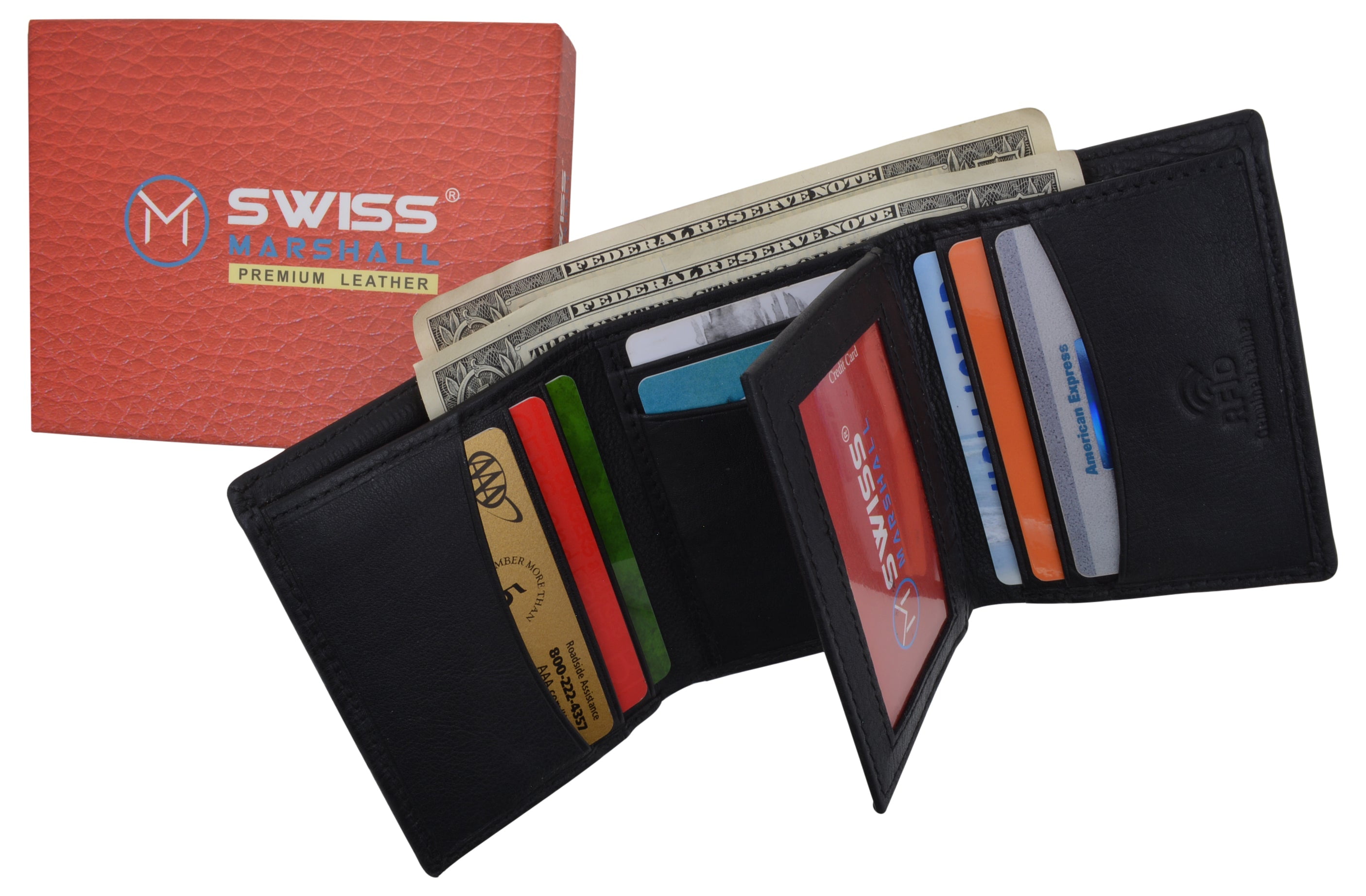 Swiss Marshall Mens RFID Blocking Premium Leather Classic Trifold ...