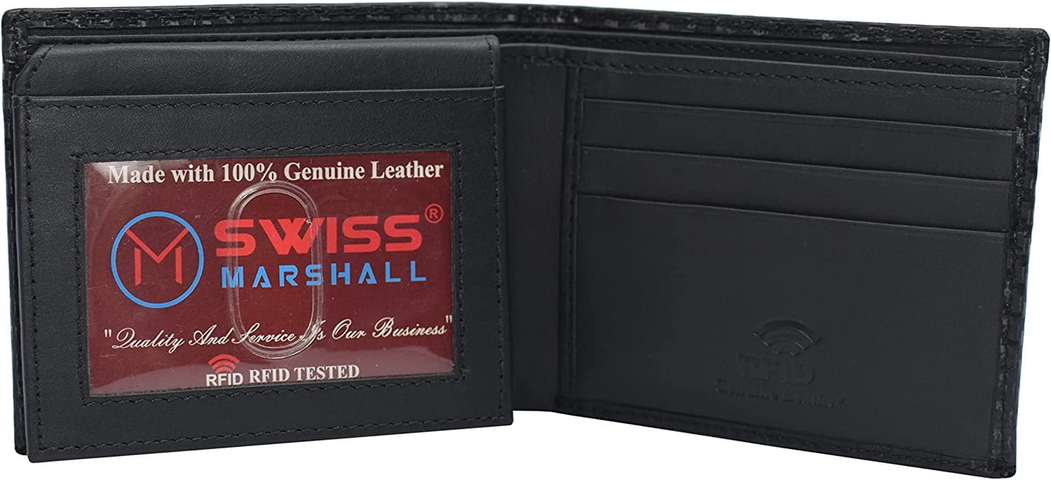 Swiss Marshall RFID Blocking Men's Carbon Fiber Leather Slim Bifold ...