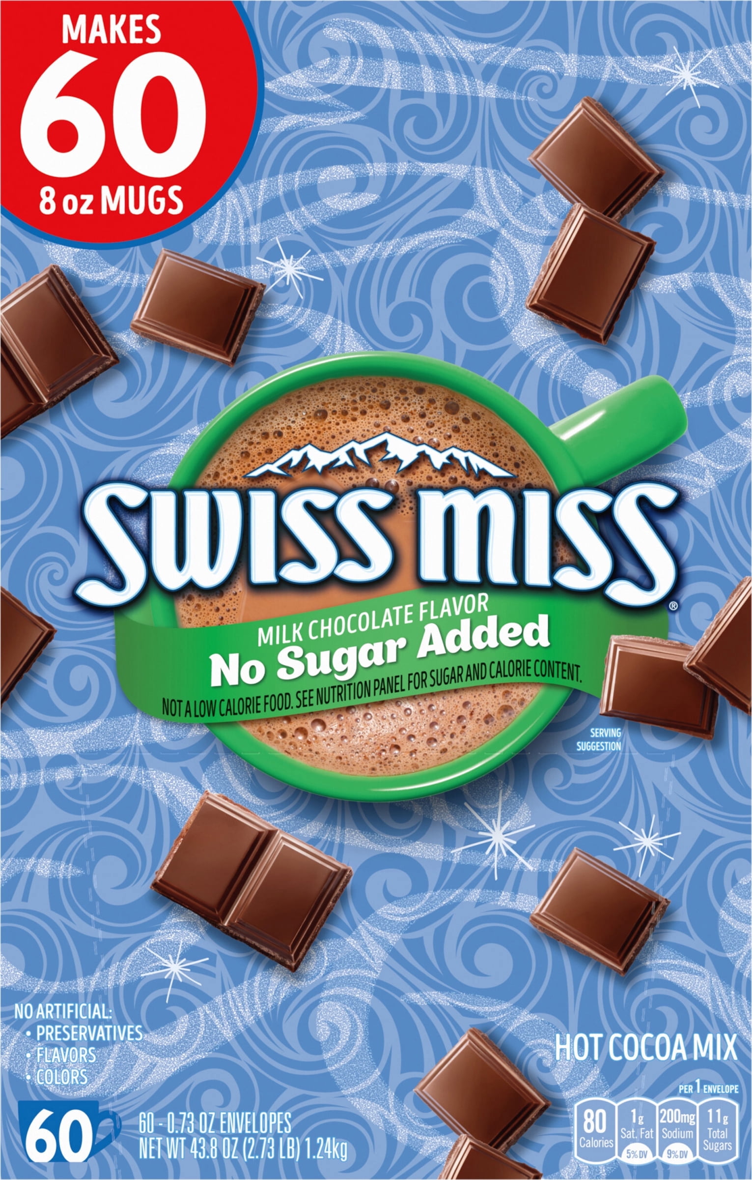 Swiss Miss Milk Chocolate Flavor No Sugar Added Hot Cocoa Mix, (60) 0. ...