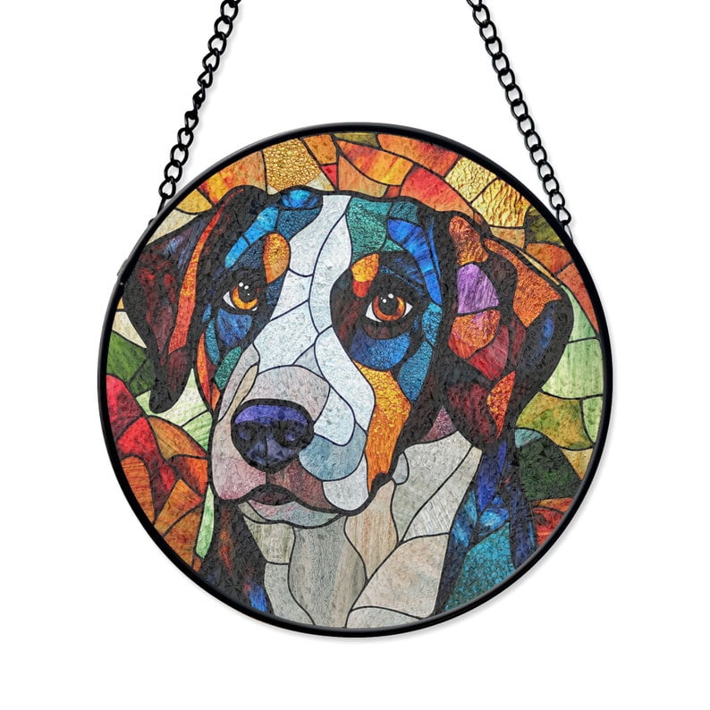 Swiss Mountain Dog Stained Glass Panel – Colorful Dog Art Decor with ...