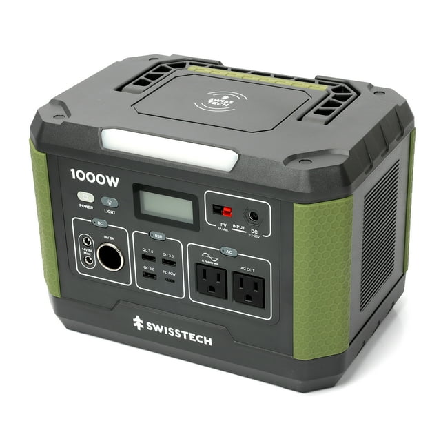 Swiss Tech 1000W Portable Power Station, 999Wh, Solar Powered Battery ...