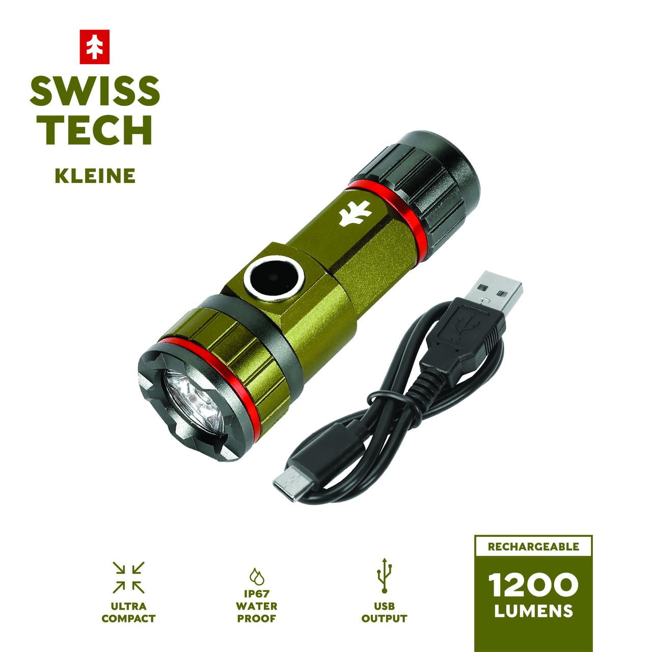 Swiss Tech Mini Turbo Flashlight, 1200 Lumen, LED, Rechargeable, IP67 ...