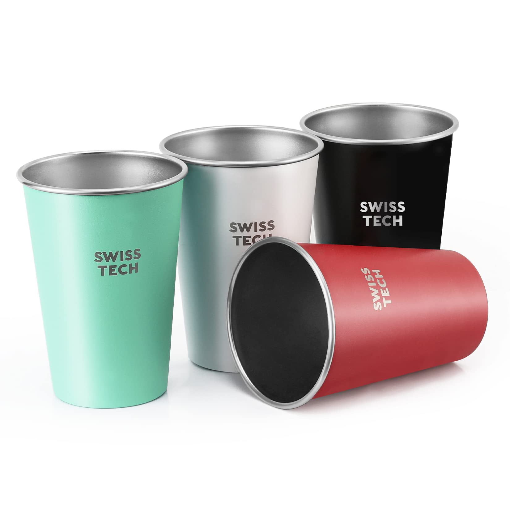 Swiss+Tech 16oz Reusable Stainless Steel Cups, Multicolor 4-Pack ...