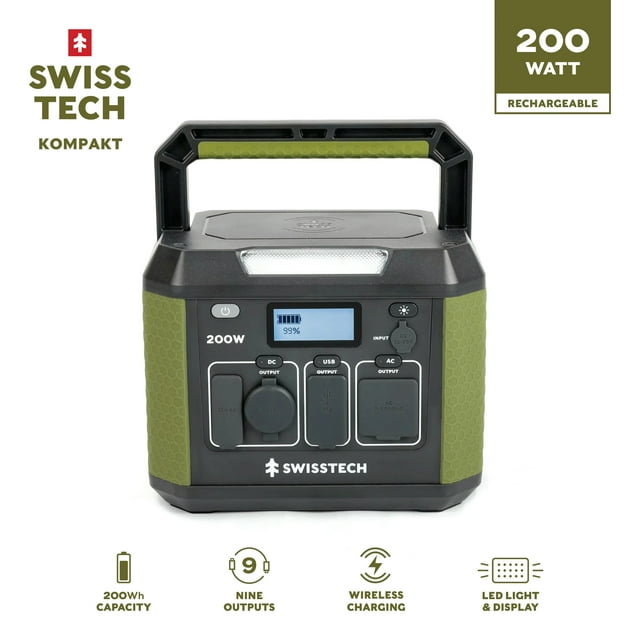 Swiss Tech 200W Portable Power Station, 193Wh, Solar Generator for ...