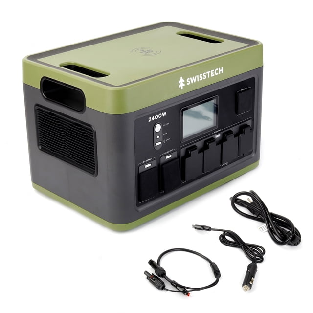 Swiss Tech 2400W Portable Power Station, 2060Wh, Solar Powered Battery ...