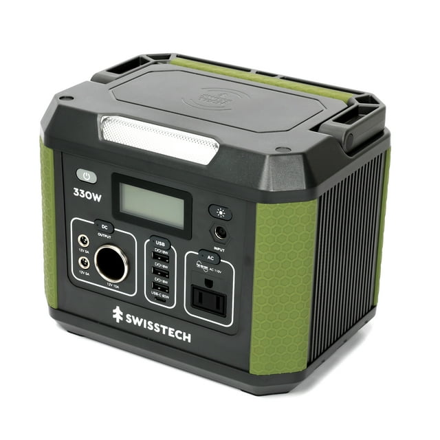 Swiss Tech 330W Portable Power Station, 288.6Wh, Solar Powered Battery for Camping and Travel ...