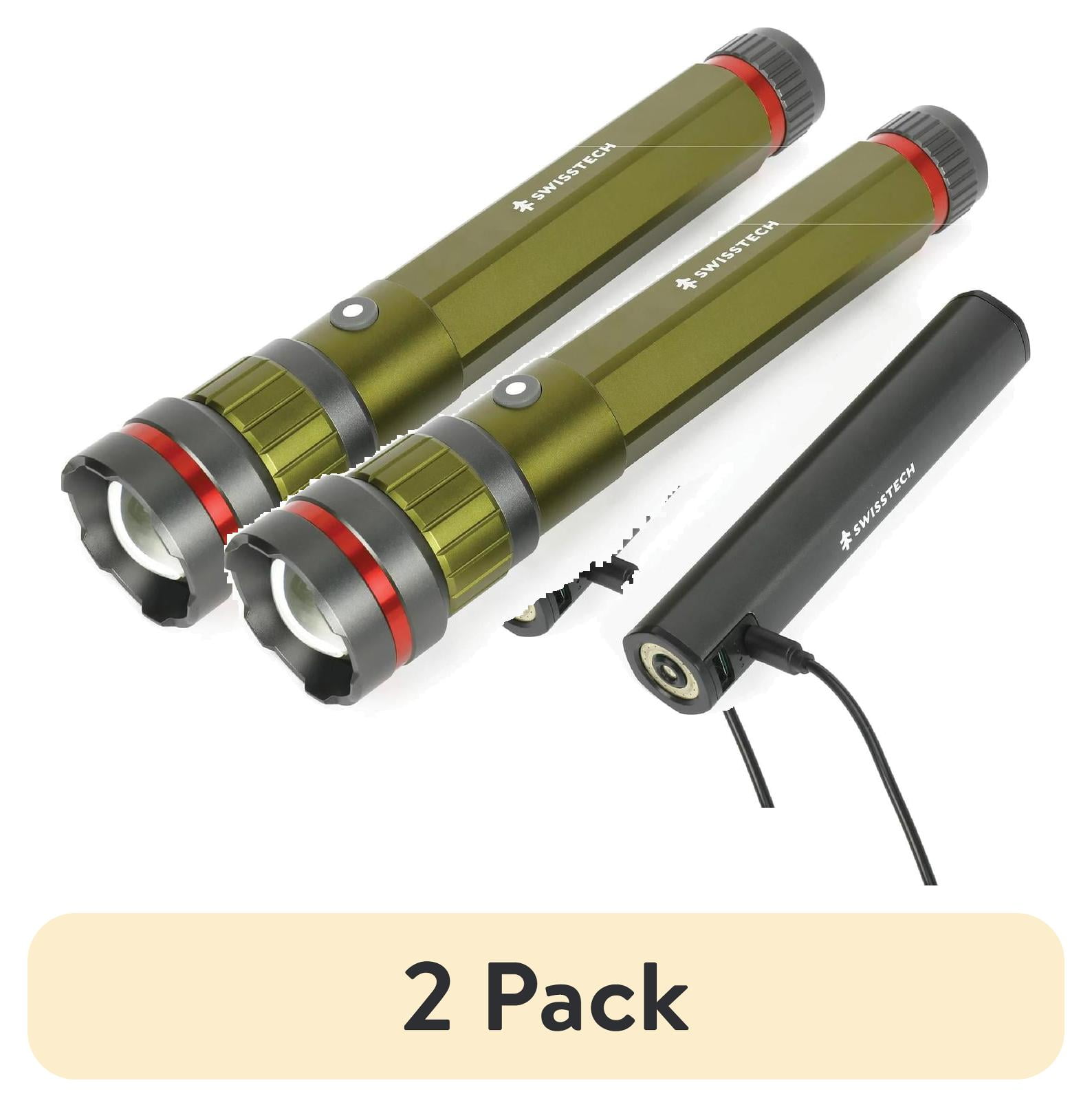 (2 pack) Swiss Tech 6500 Lumen LED Flashlight Rechargeable Dual Power ...