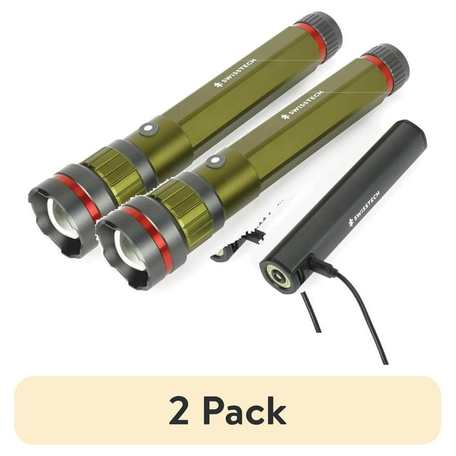 (2 pack) Swiss Tech 6500 Lumen LED Flashlight Rechargeable Dual Power ...