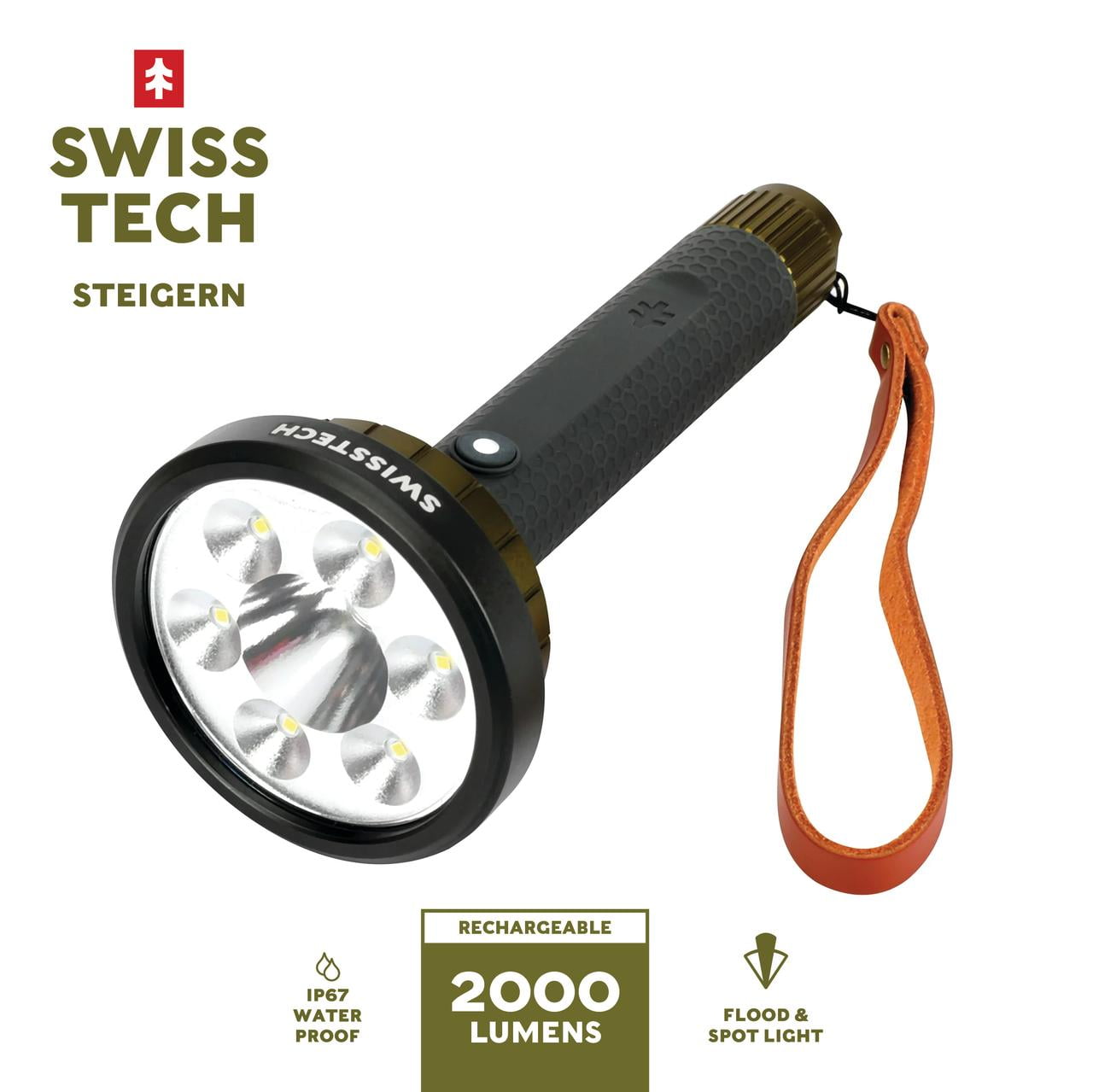 Swiss Tech Rechargeable LED Flashlight, 2000 Lumens, IPX7 Waterproof ...